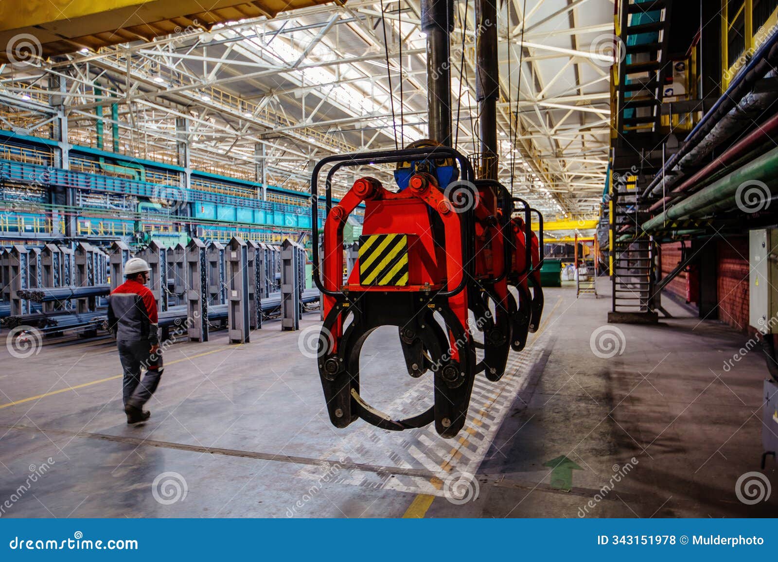 Working Overhead Crane in Metalworking Factory Stock Photo - Image of ...