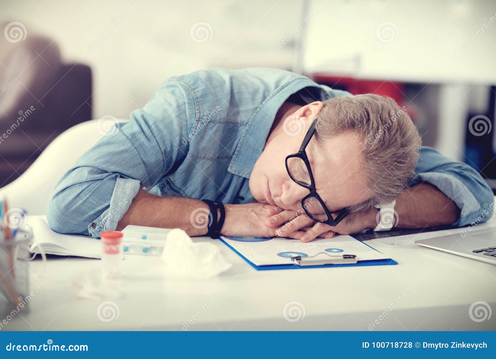 Tired Nice Man Sleeping at His Workplace Stock Photo - Image of single ...
