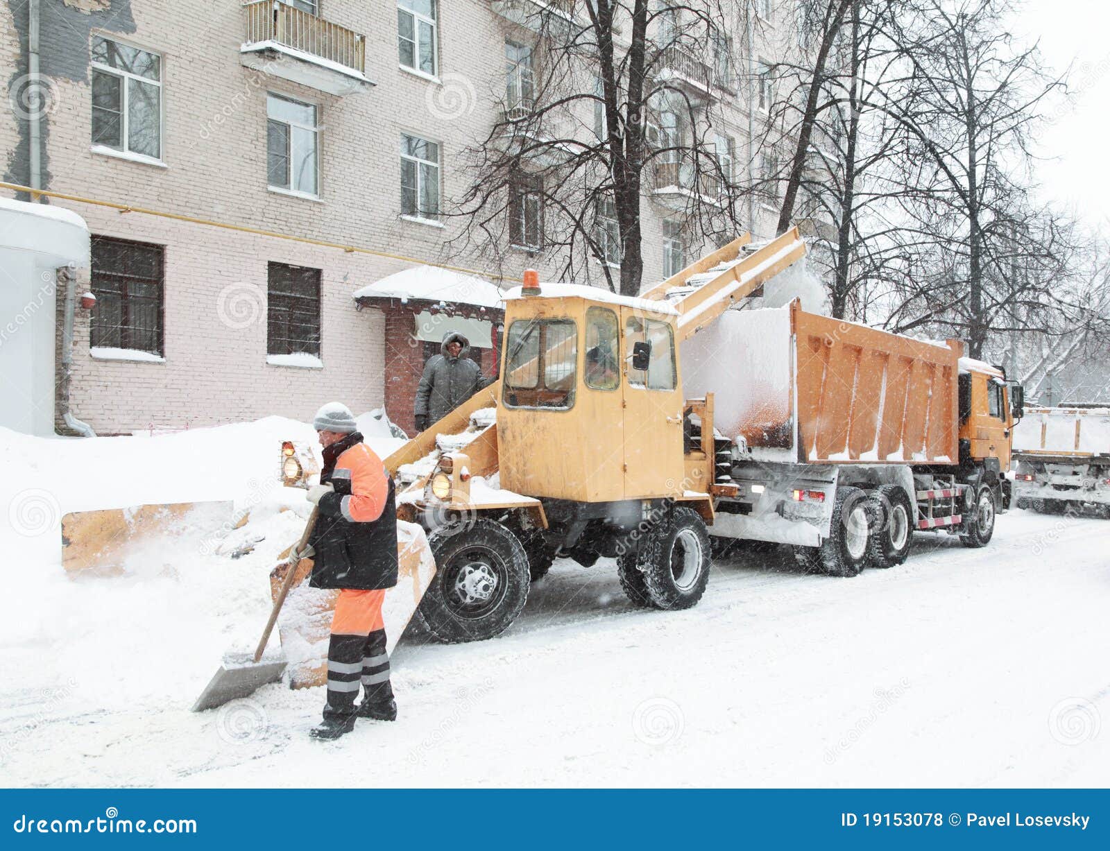 Working People Clean the Snow on Street Editorial Stock Photo - Image ...