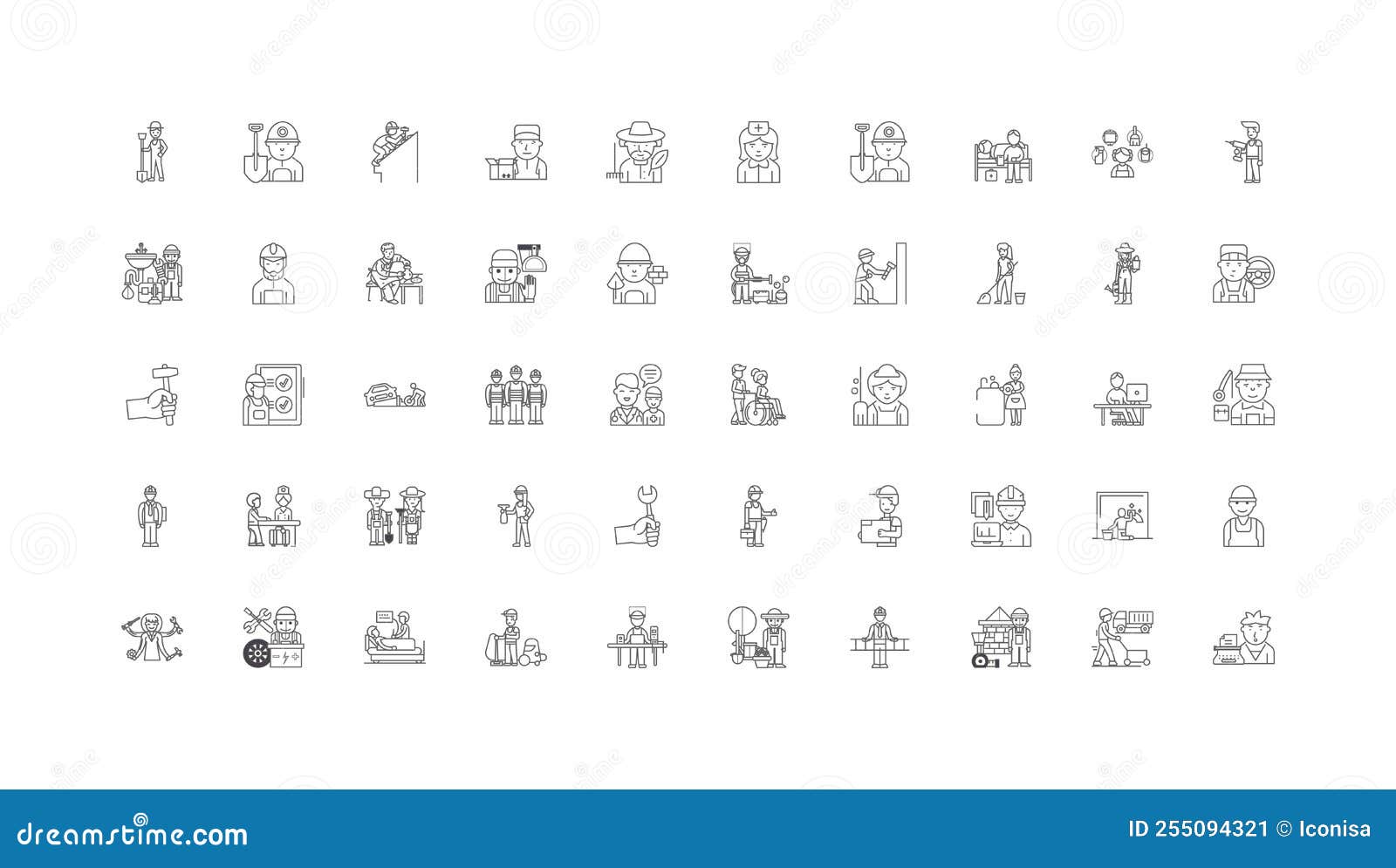 Working People Concept Illustration, Linear Icons, Line Signs Set ...