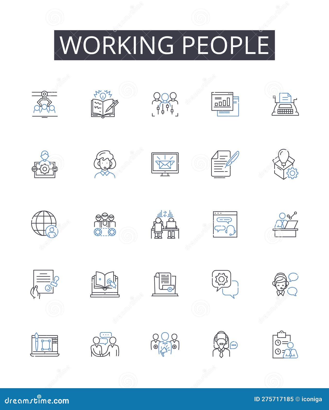 Working People Line Icons Collection. Organization, Cataloging ...