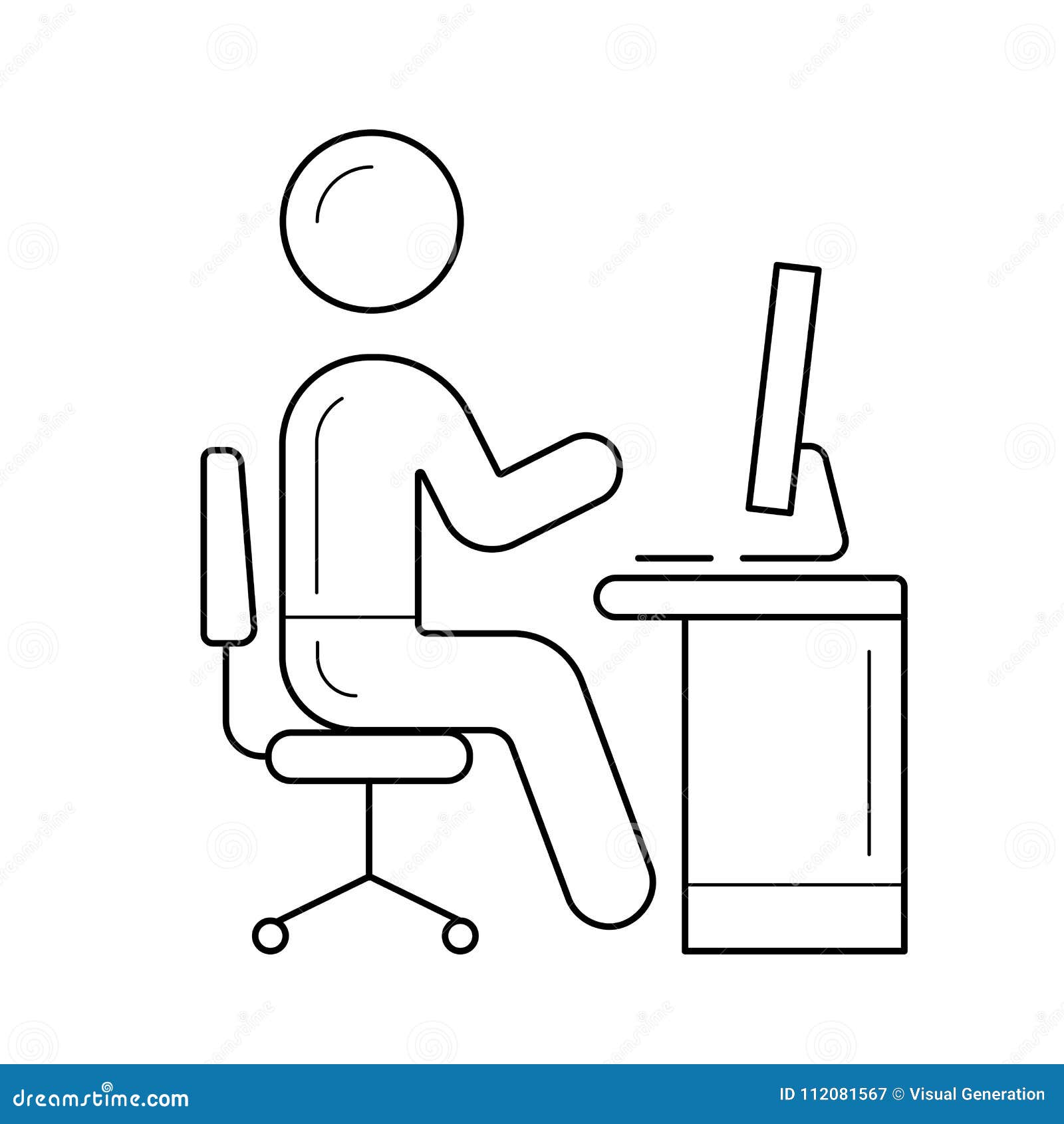 Working Person Vector Line Icon. Stock Vector - Illustration of desk ...