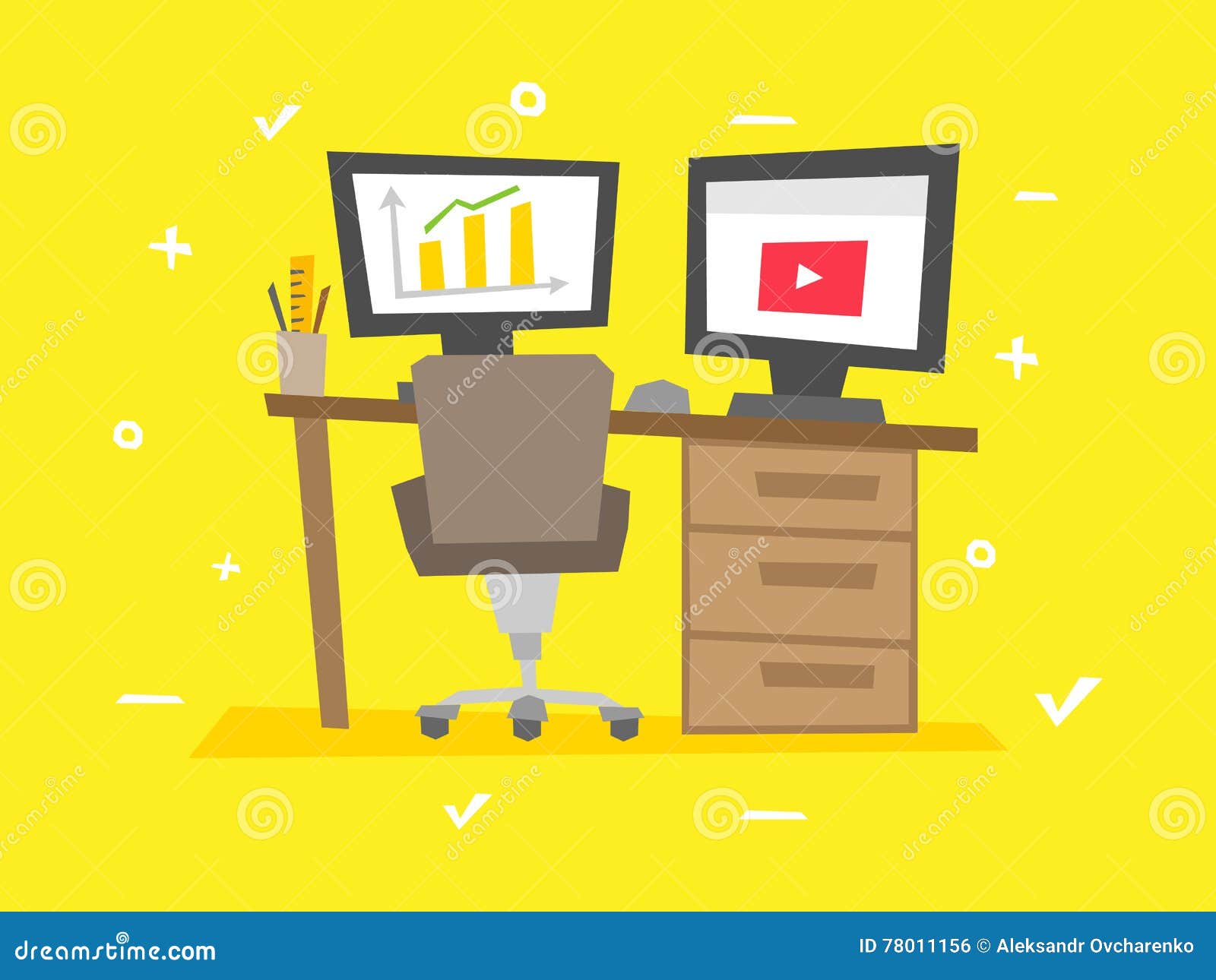 Working Place Cartoon Vector Illustration Stock Vector - Illustration ...