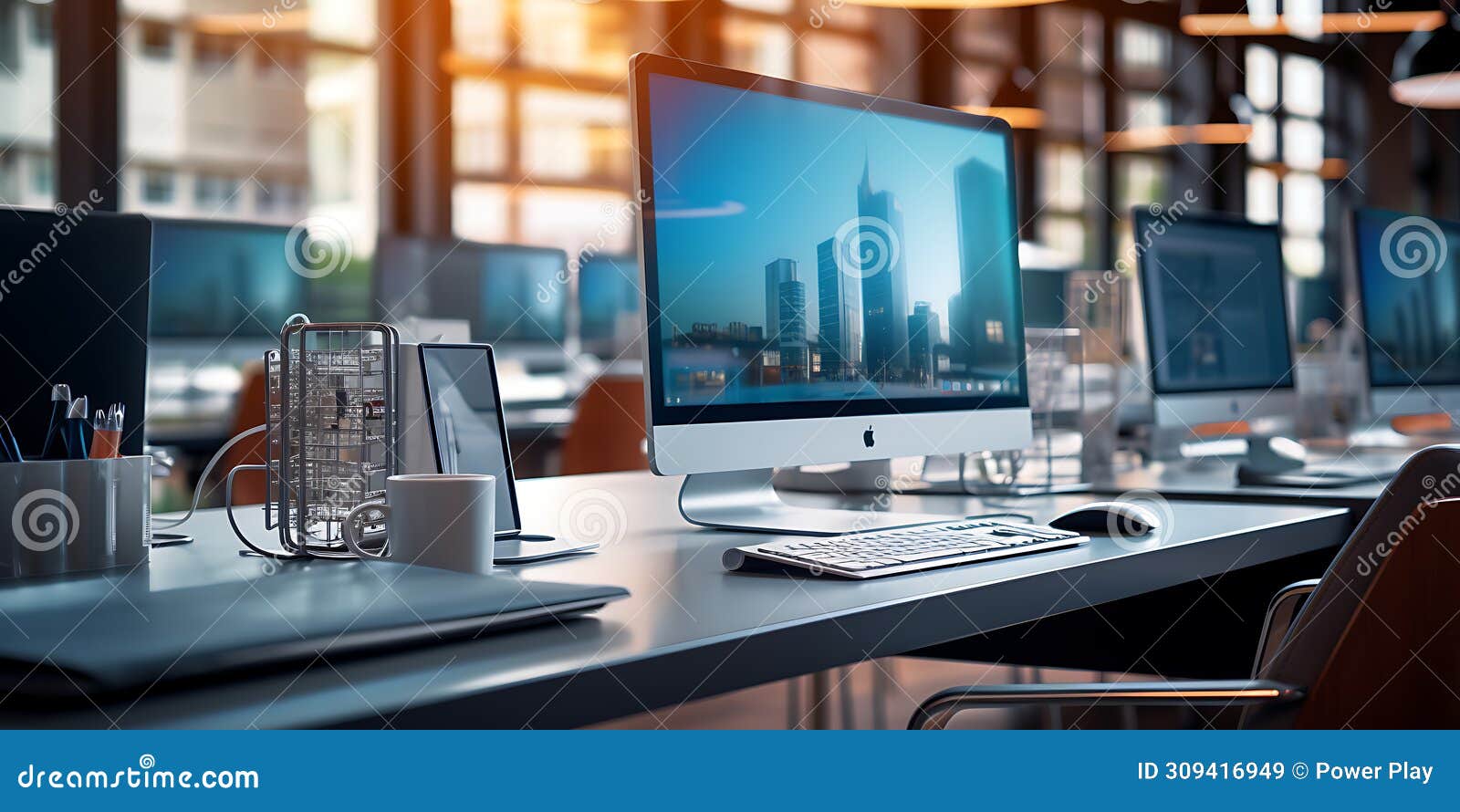 Working Place with Computers and Books on the Table in the Modern ...