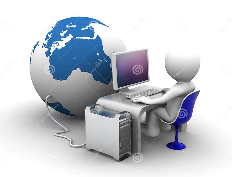 Working Place Connectet To Globe Stock Illustration - Illustration of ...