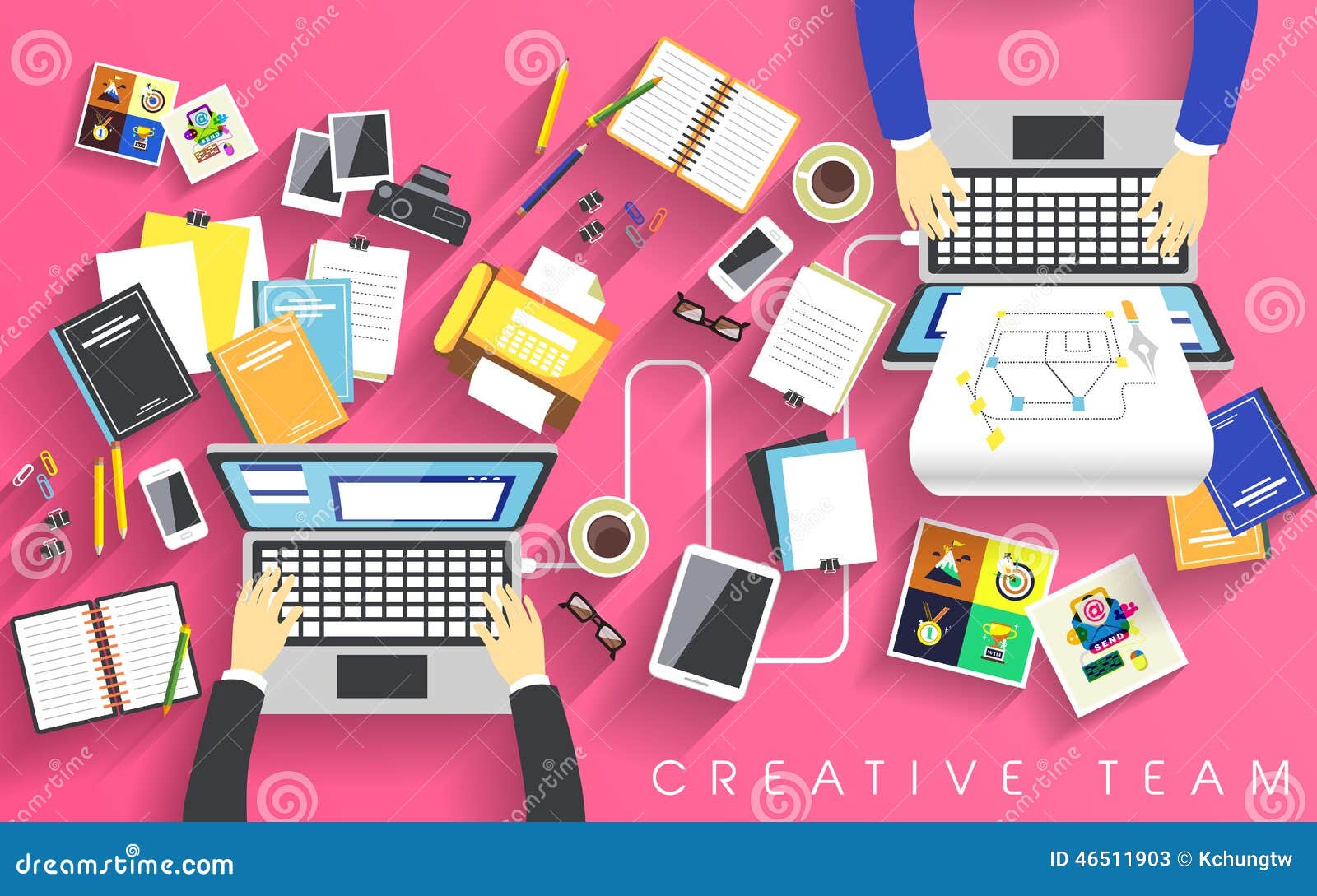 Working Place of Creative Team in Flat Stock Vector - Illustration of ...