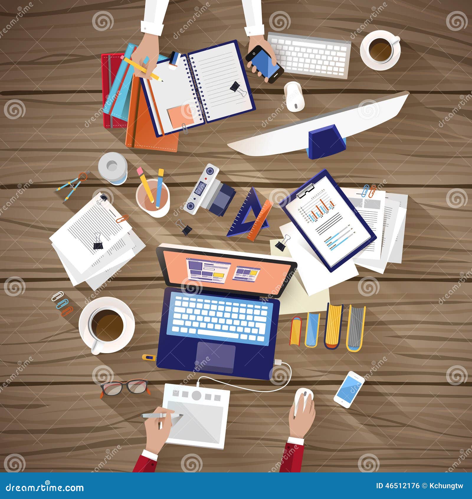 Working Place of Creative Team in Flat Design Stock Vector ...