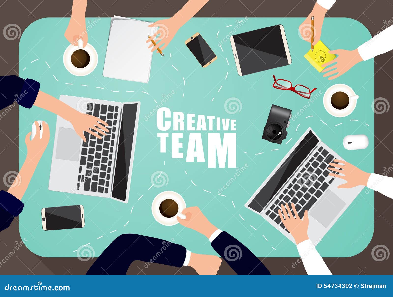 Working Place of Creative Team in Flat Design Stock Vector ...
