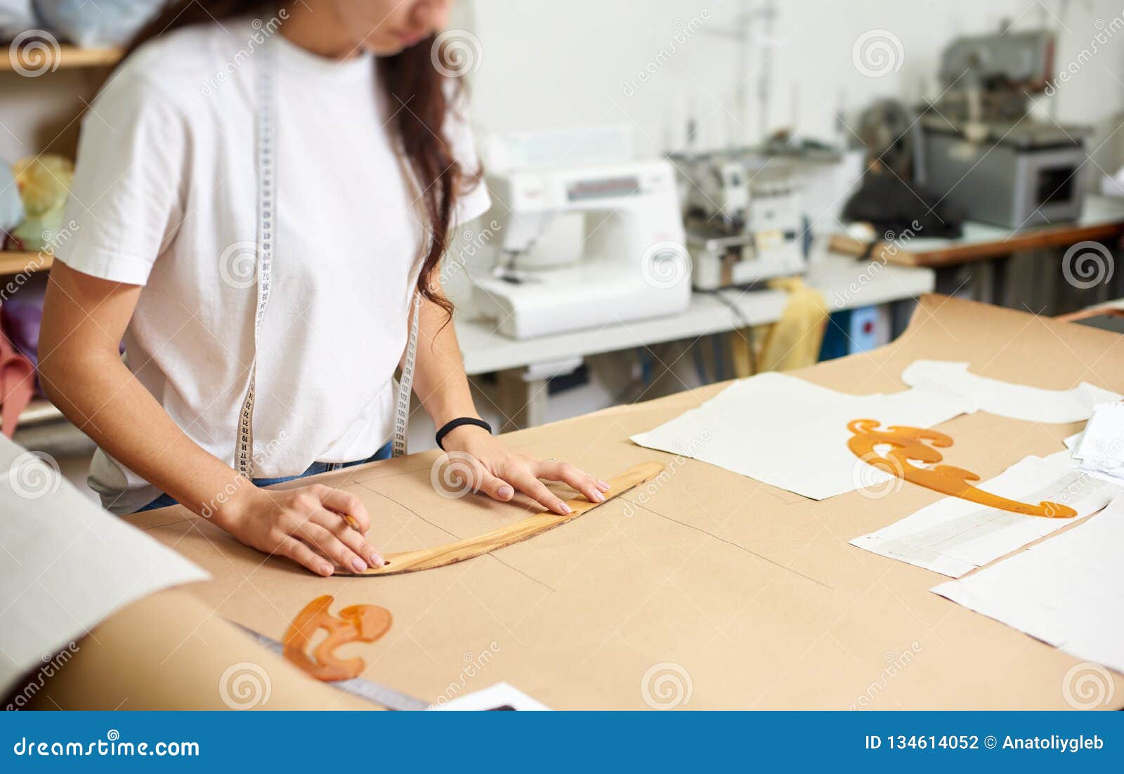 Workplace in Modern Design Studio. Female Designer Creating Exclusive ...