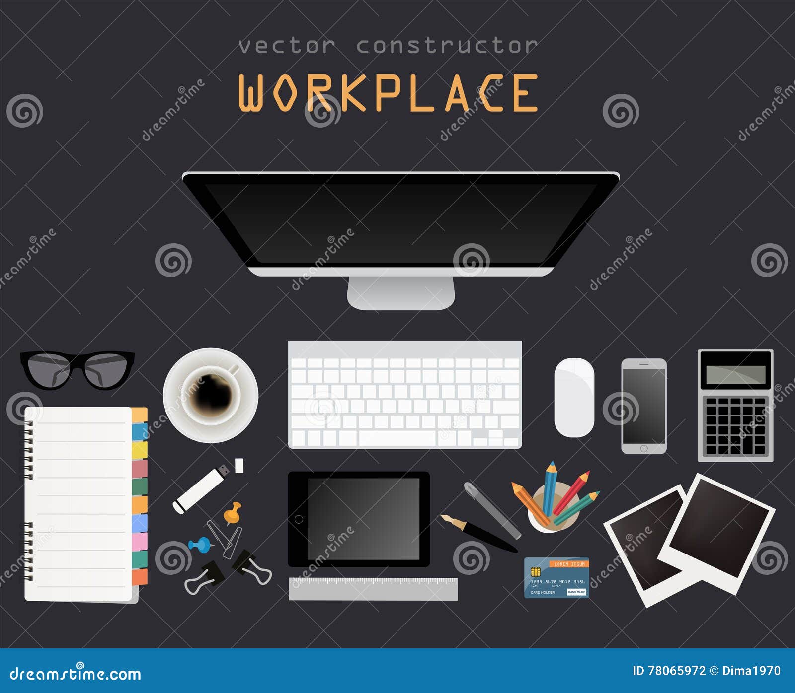 Working Place in Flat Design. Constructor of Your Own Work Space Stock ...