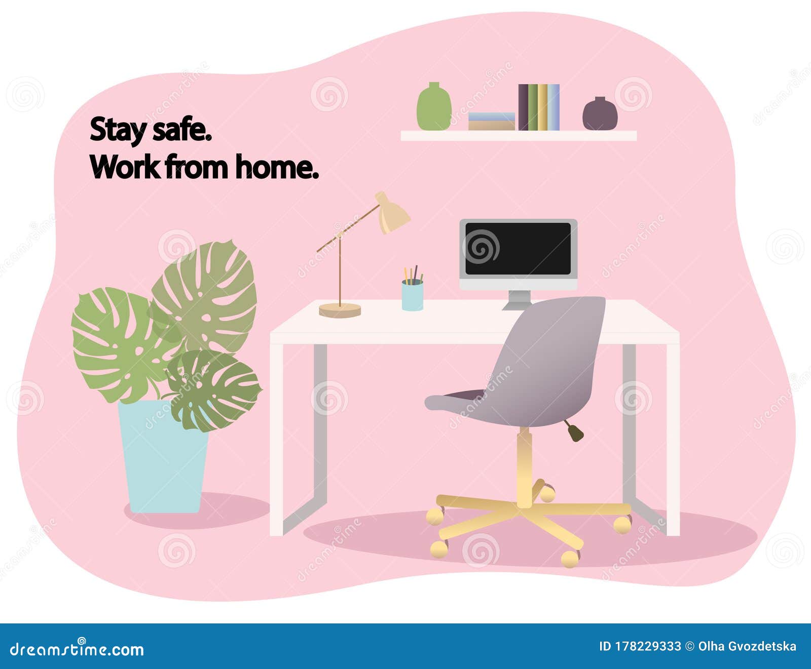 Working Place at Home Vector Illustration. Stock Vector - Illustration ...