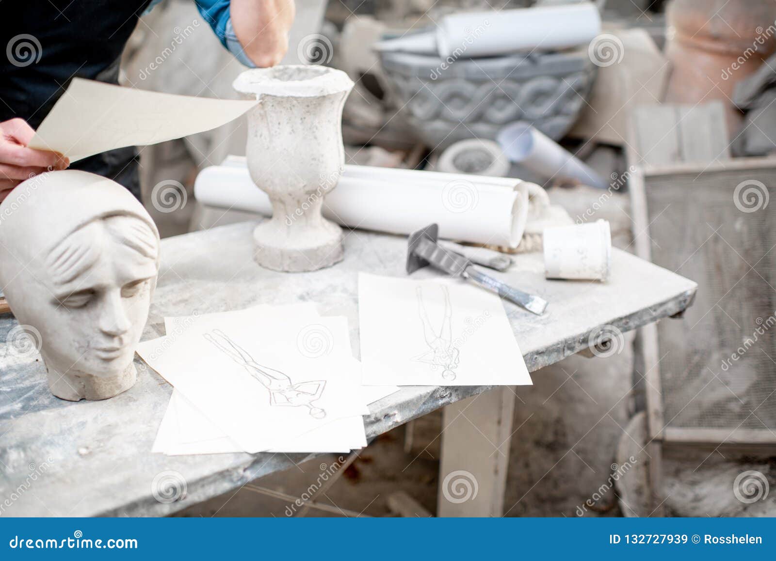 Working Place of a Sculptor Stock Image - Image of profession, handsome ...