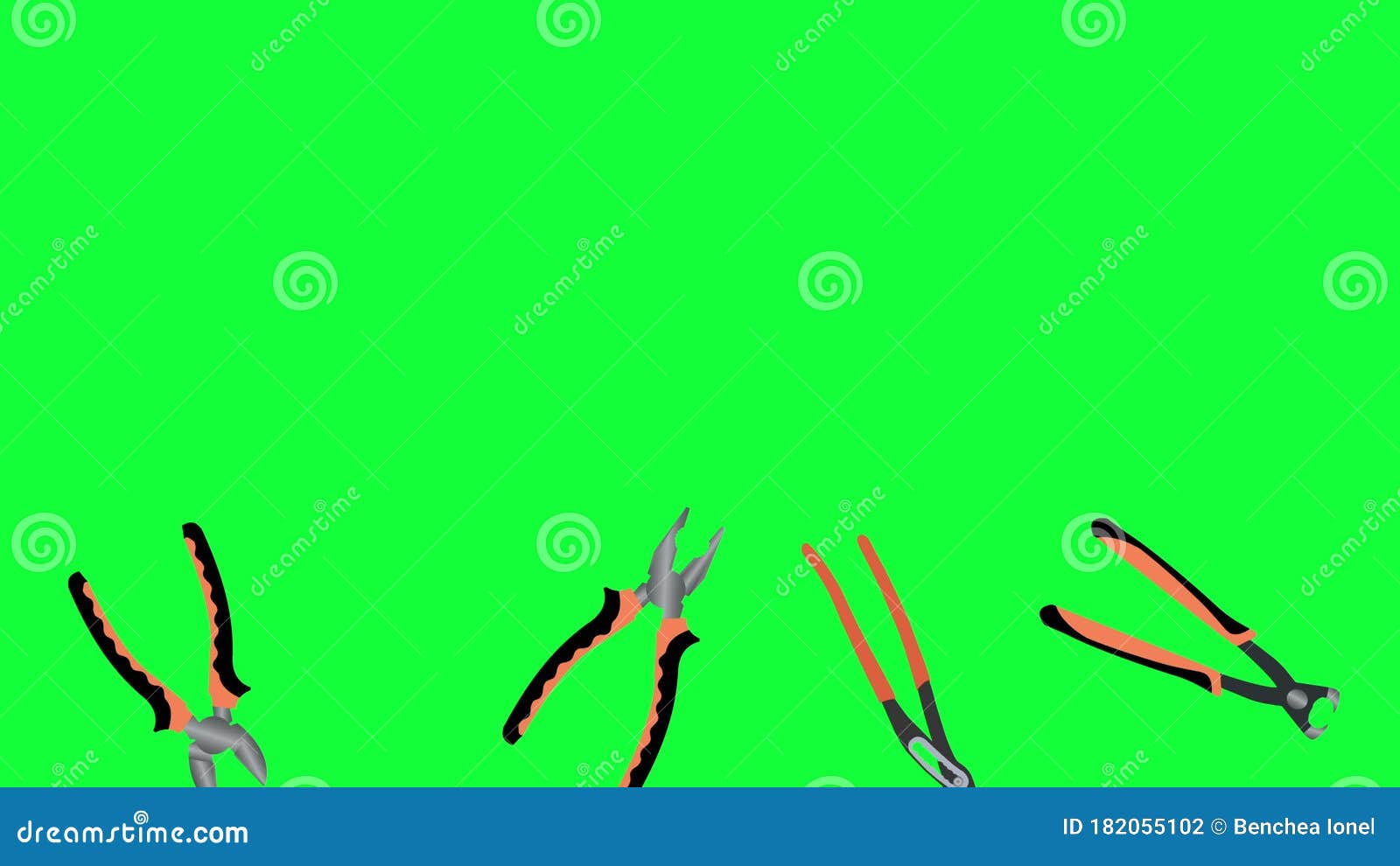 Working Pliers Tools Elements Graphic Animation, on Green Screen Chroma ...