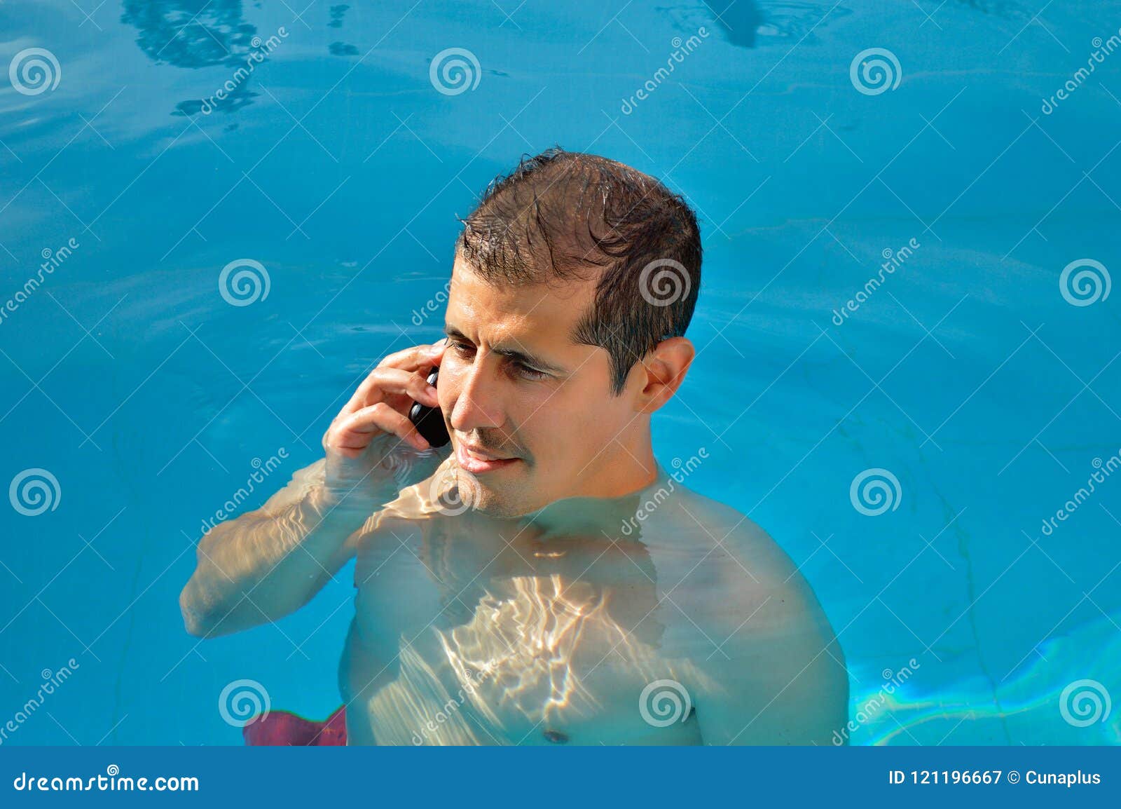 Working in the pool stock image. Image of call, businessman - 121196667