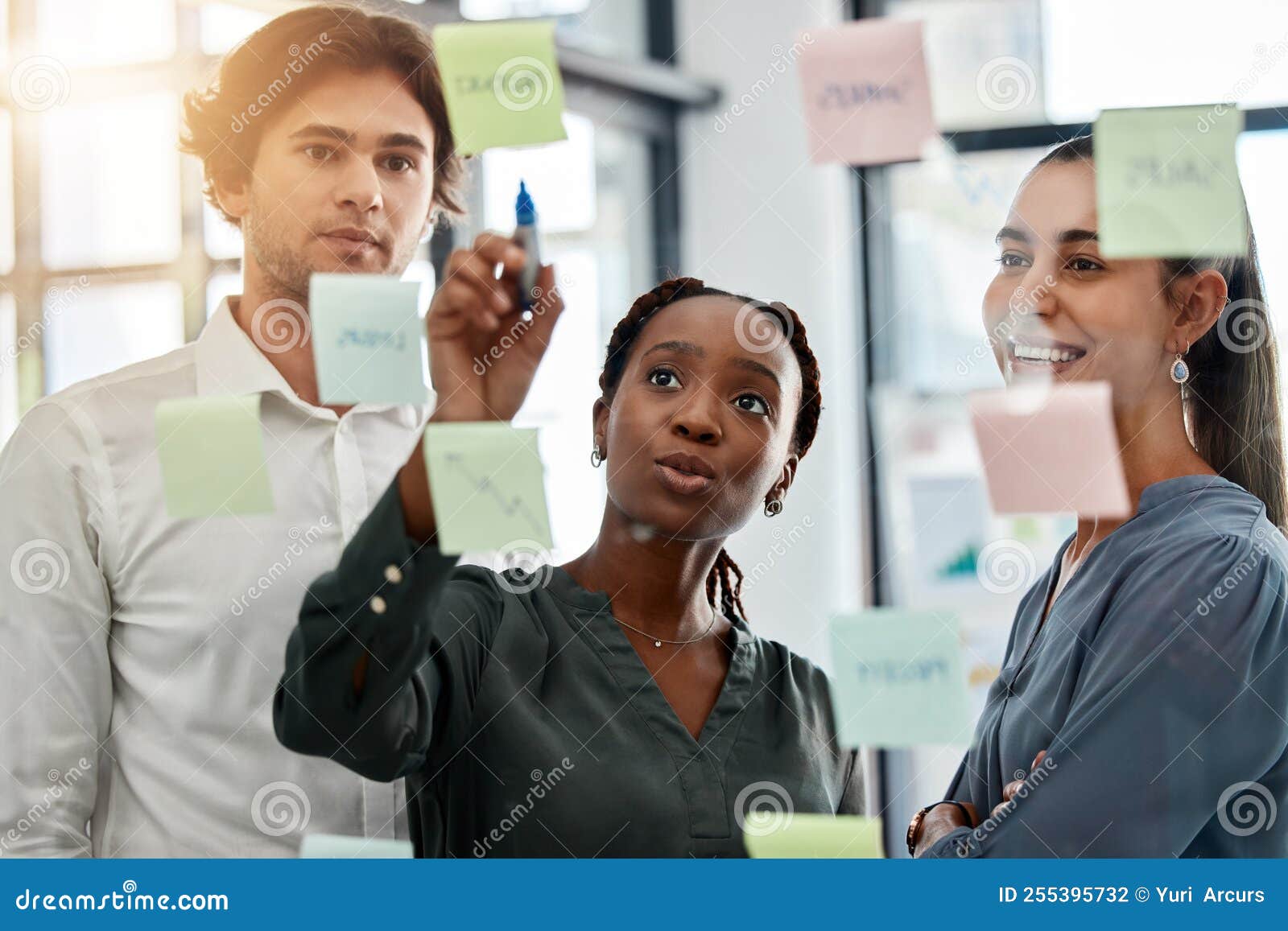 Working, Post it Planning and Teamwork Collaboration with Notes of a ...