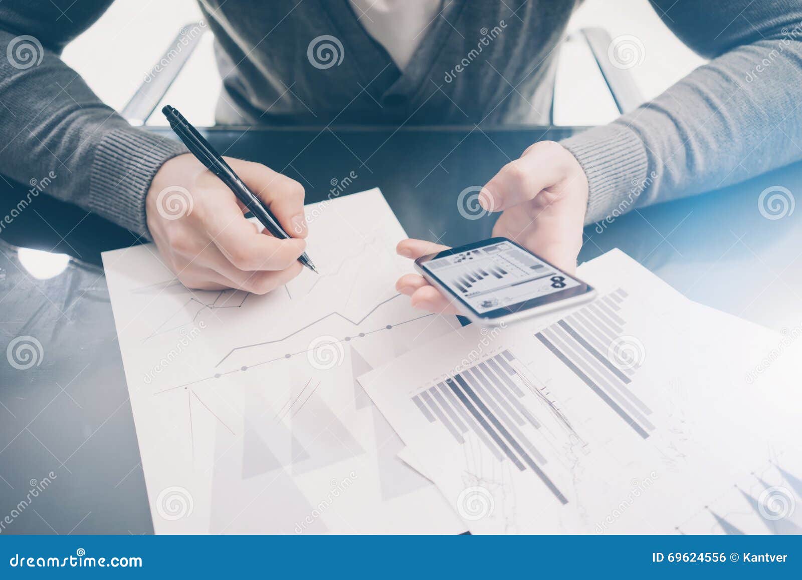 Working Process. Account Manager Working at the Table with New Business ...