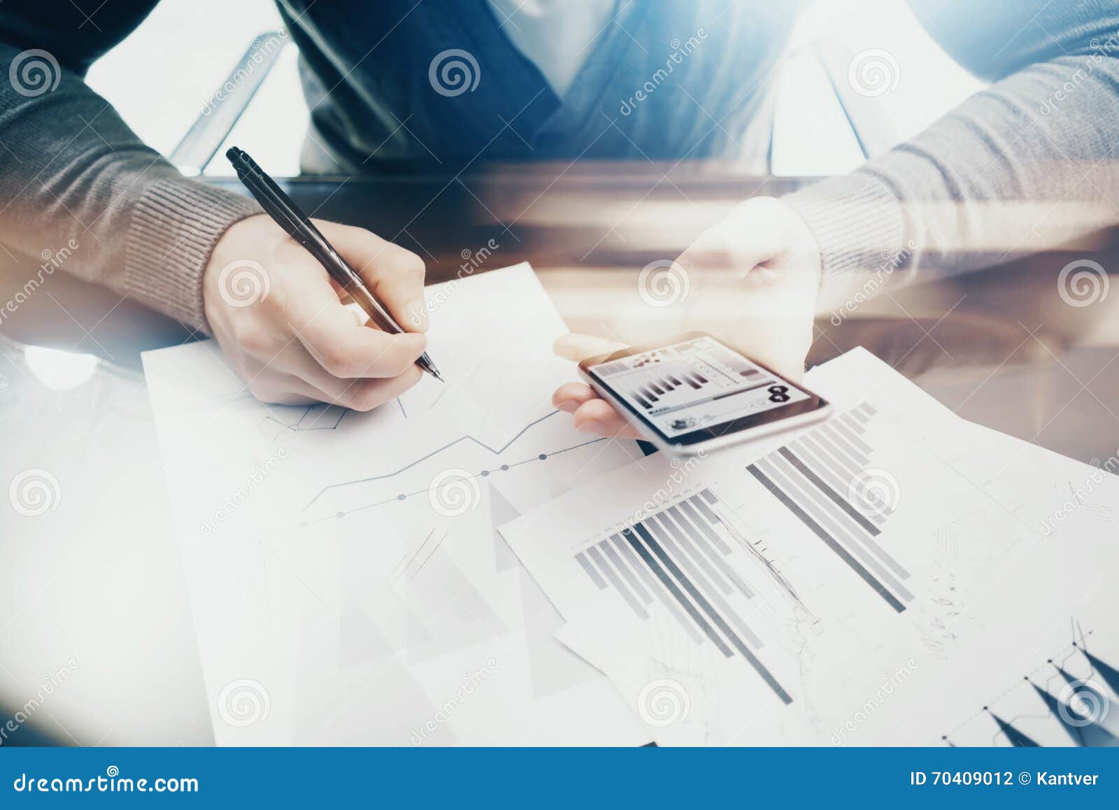 Working Process. Account Manager Working at the Table with New Business ...