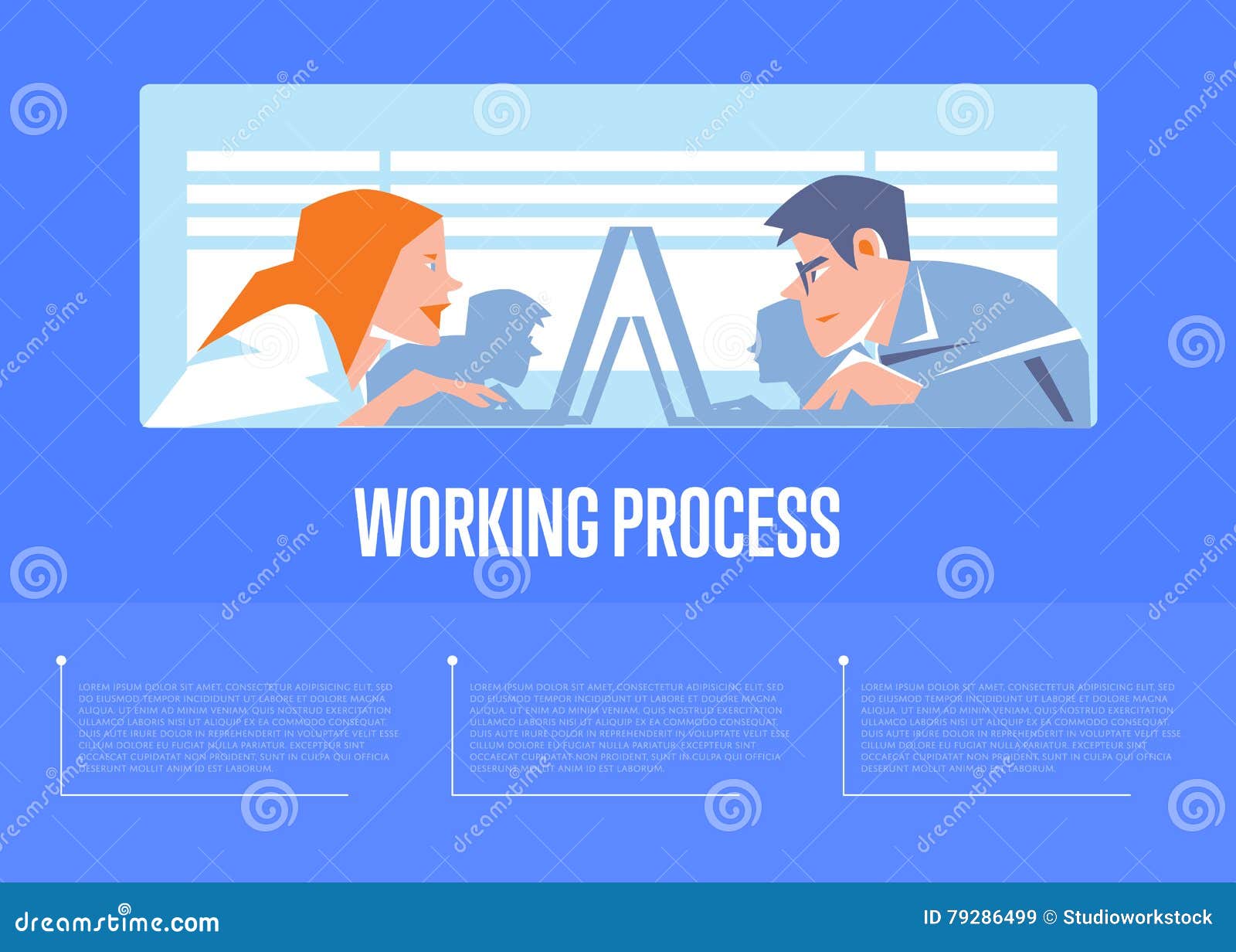 Working Process Banner with Business People Stock Vector - Illustration ...