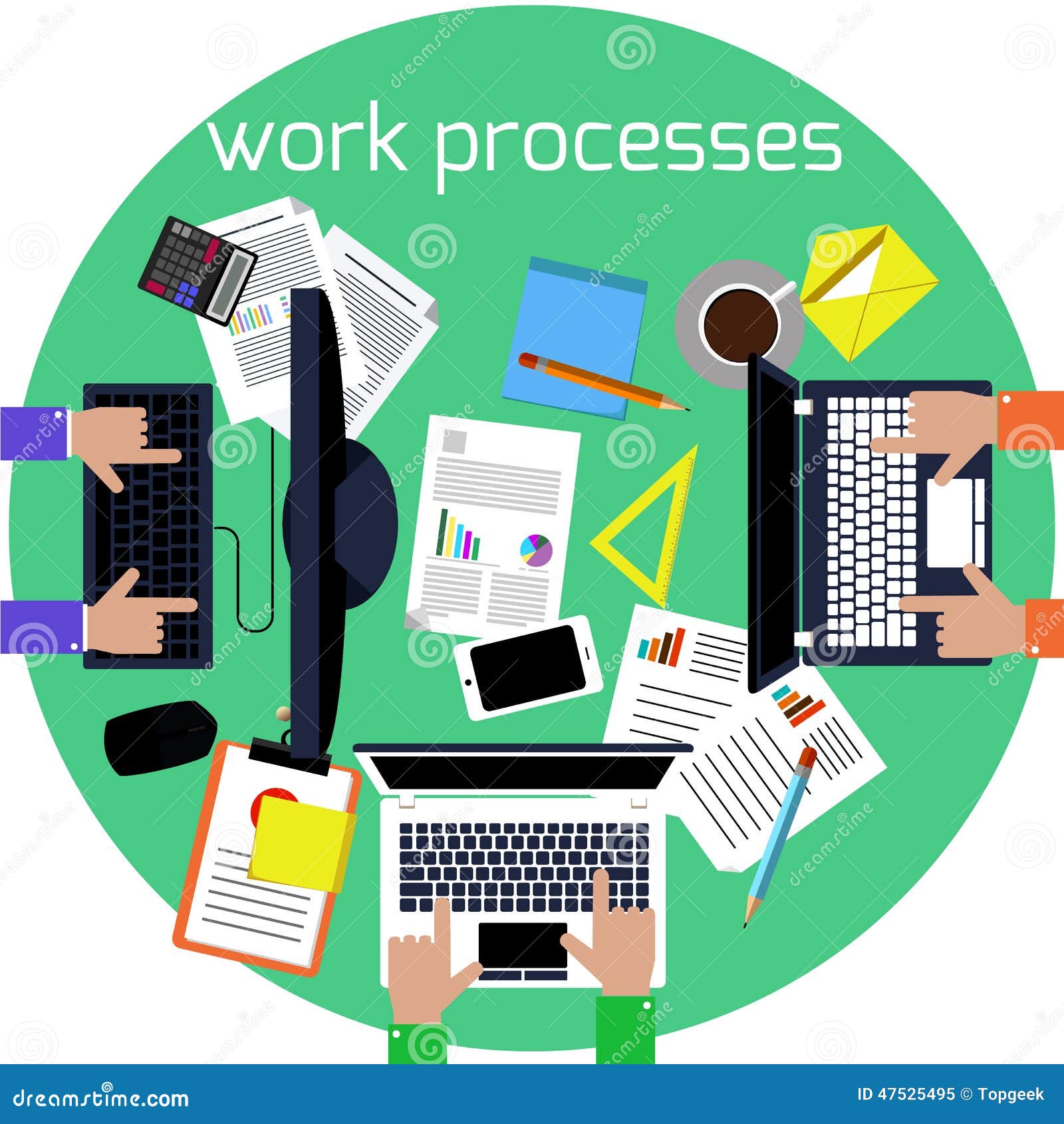 Working Process of Business Team Concept Stock Vector - Illustration of ...
