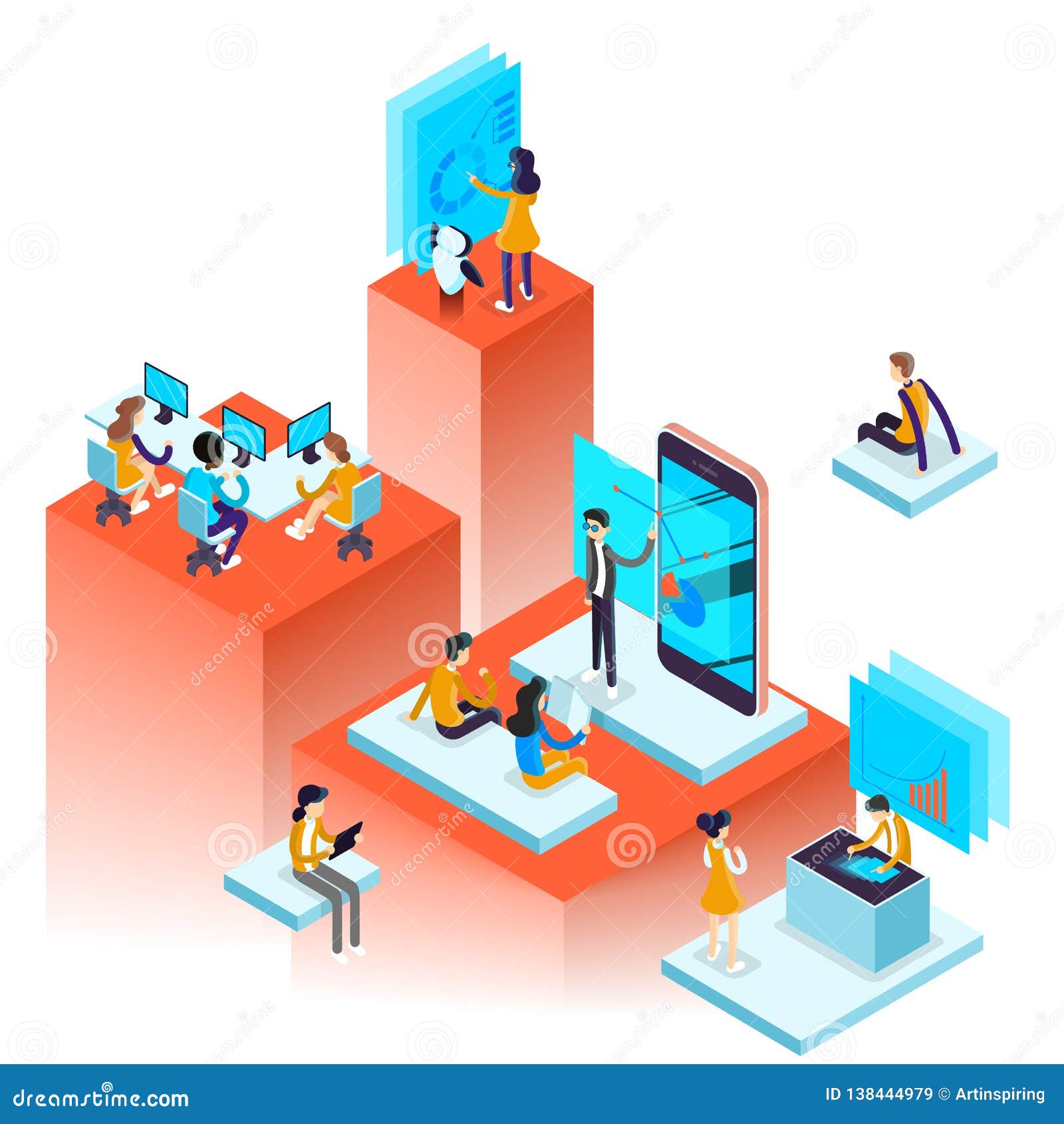 Working Process Concept. Business People Work in Team Stock Vector ...