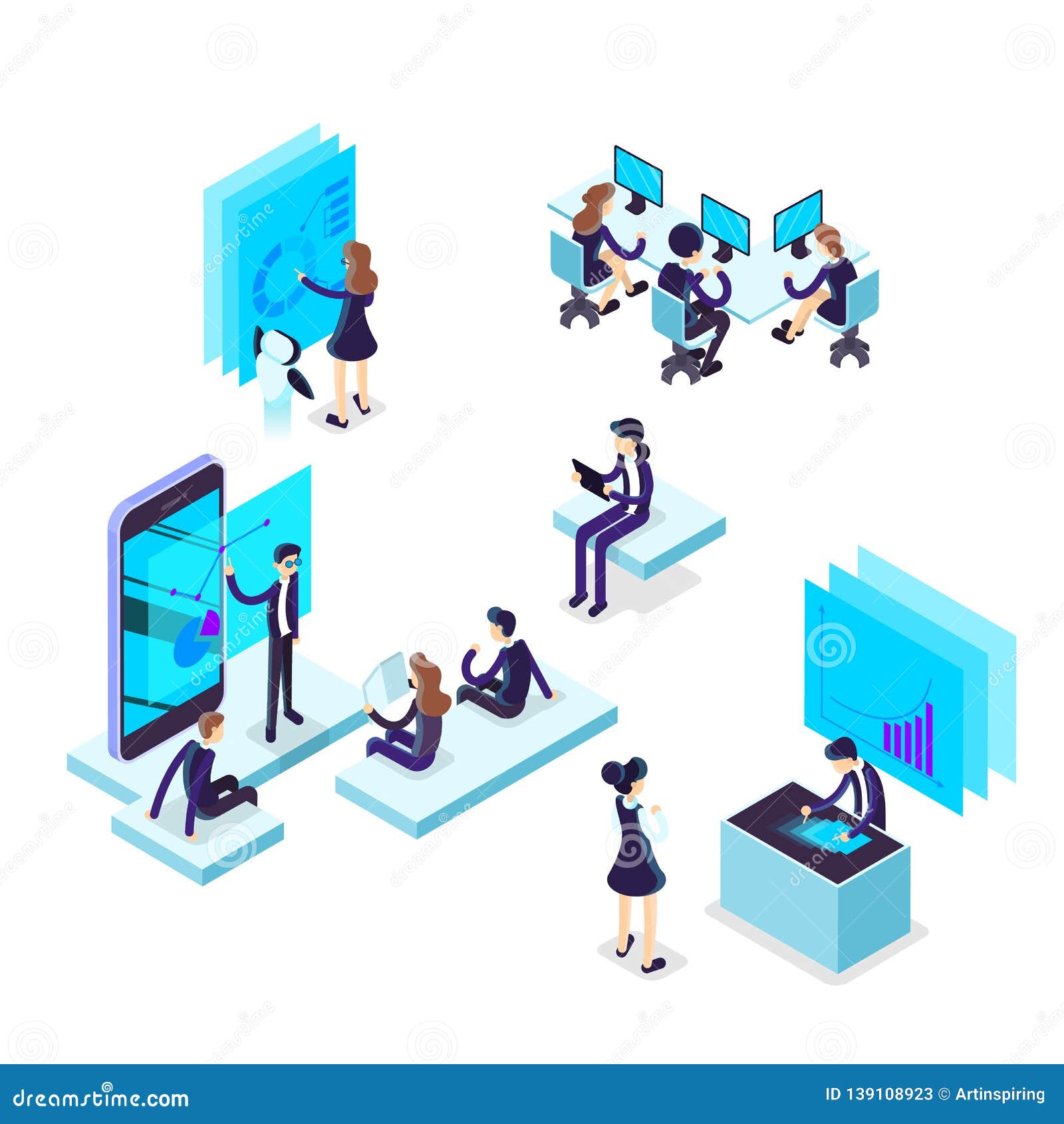 Working Process Concept. Business People Work in Team Stock Vector ...