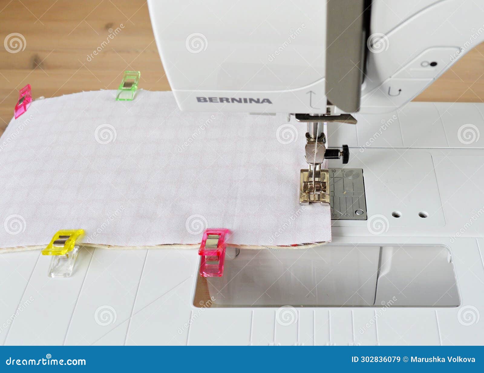 Working Process: Fabric and Sewing Machine on Table Stock Image - Image ...