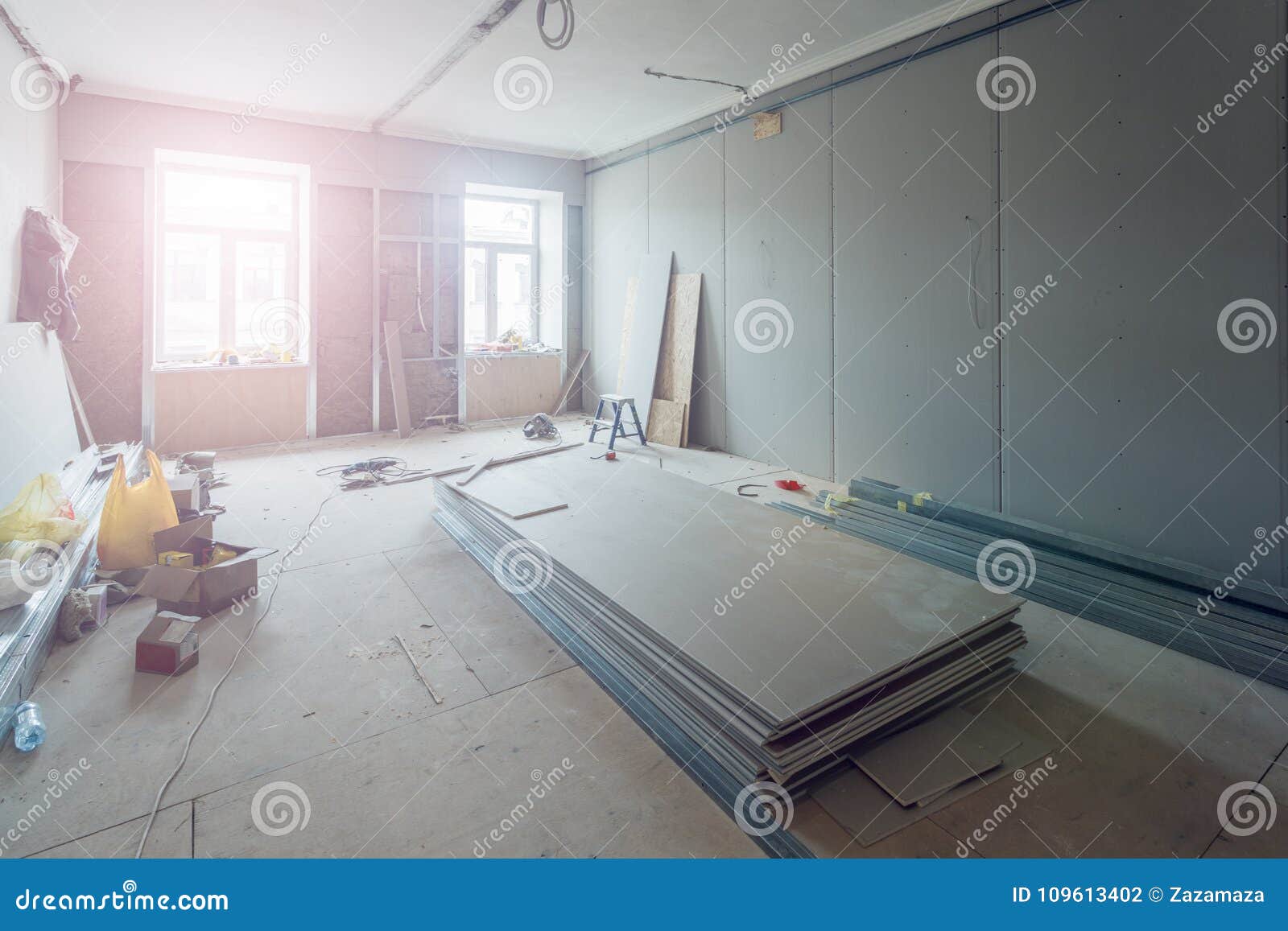 Working Process of Installing Metal Frames for Plasterboard Drywall for ...