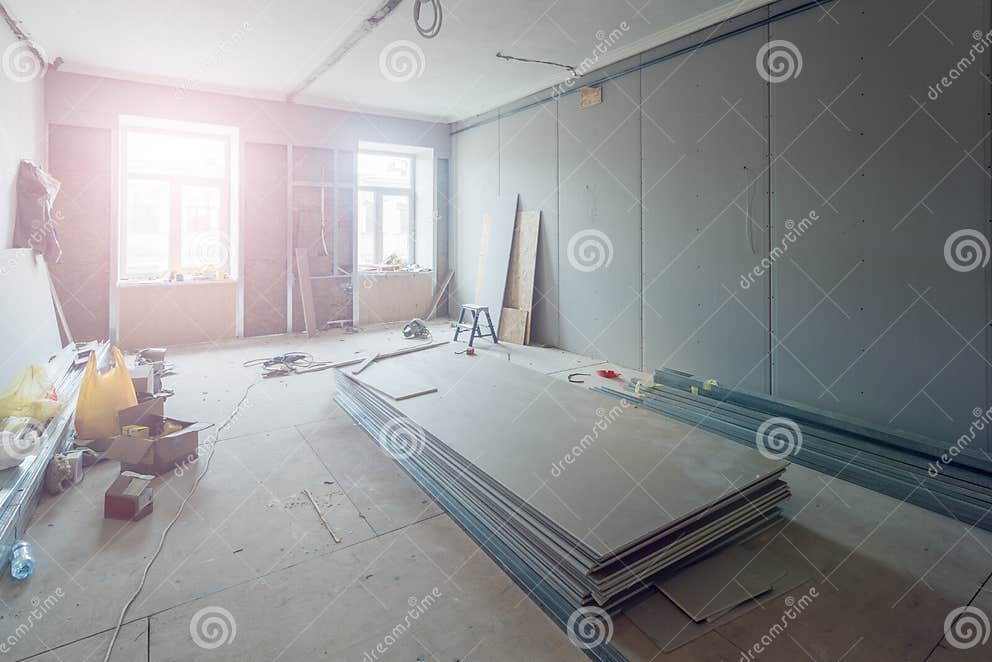 Working Process of Installing Metal Frames for Plasterboard Drywall for ...