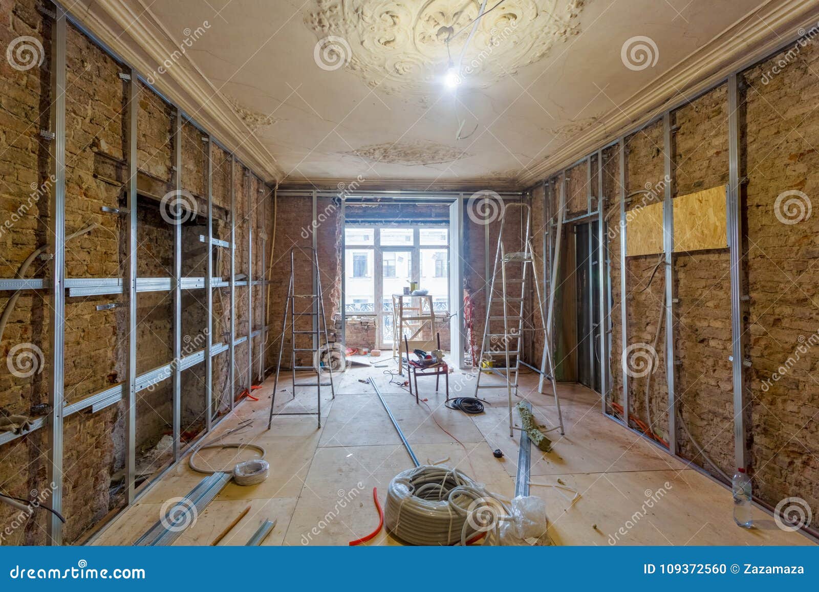 Working Process of Installing Metal Frames for Plasterboard Drywall for ...
