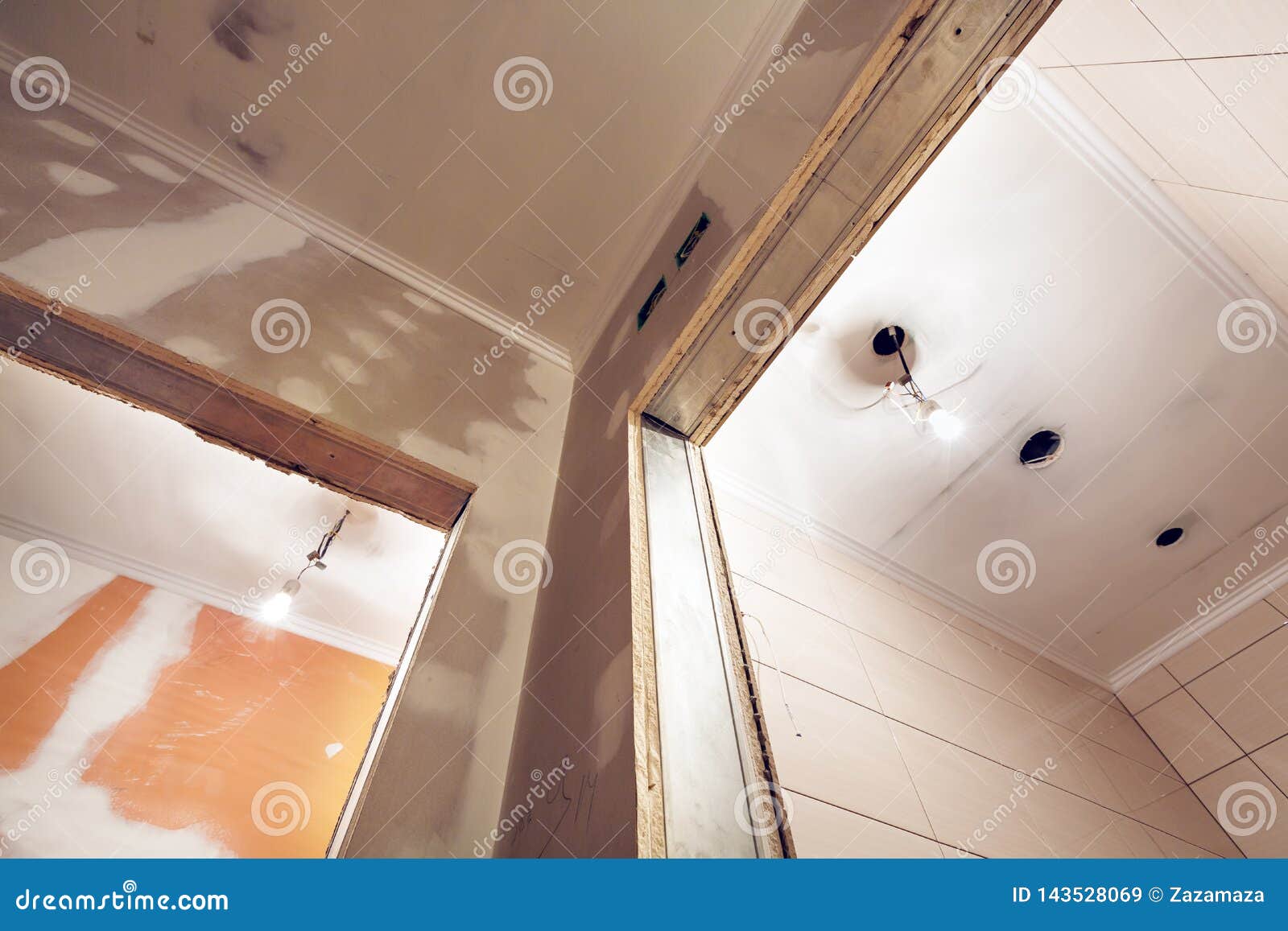 Working Process Of Installing Plasterboard Or Drywall For Making Gypsum ...