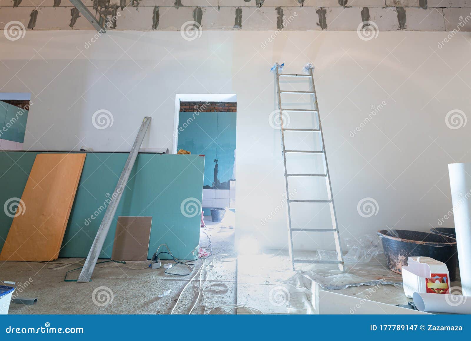 Working Process Of Installing Plasterboard Or Drywall For Making Gypsum ...