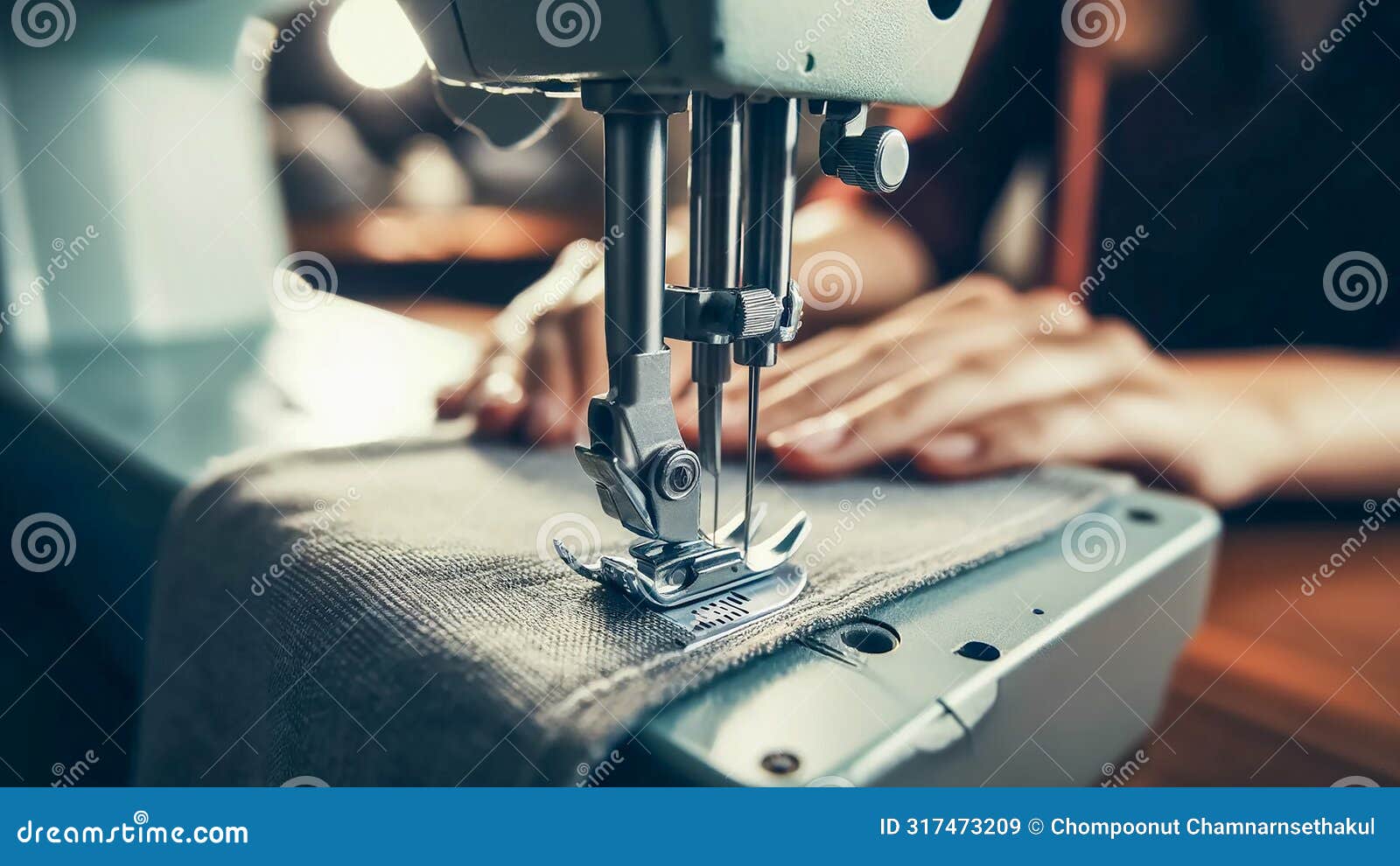 Working Process of a Leather Craftsman Using a Special Sewing Machine ...