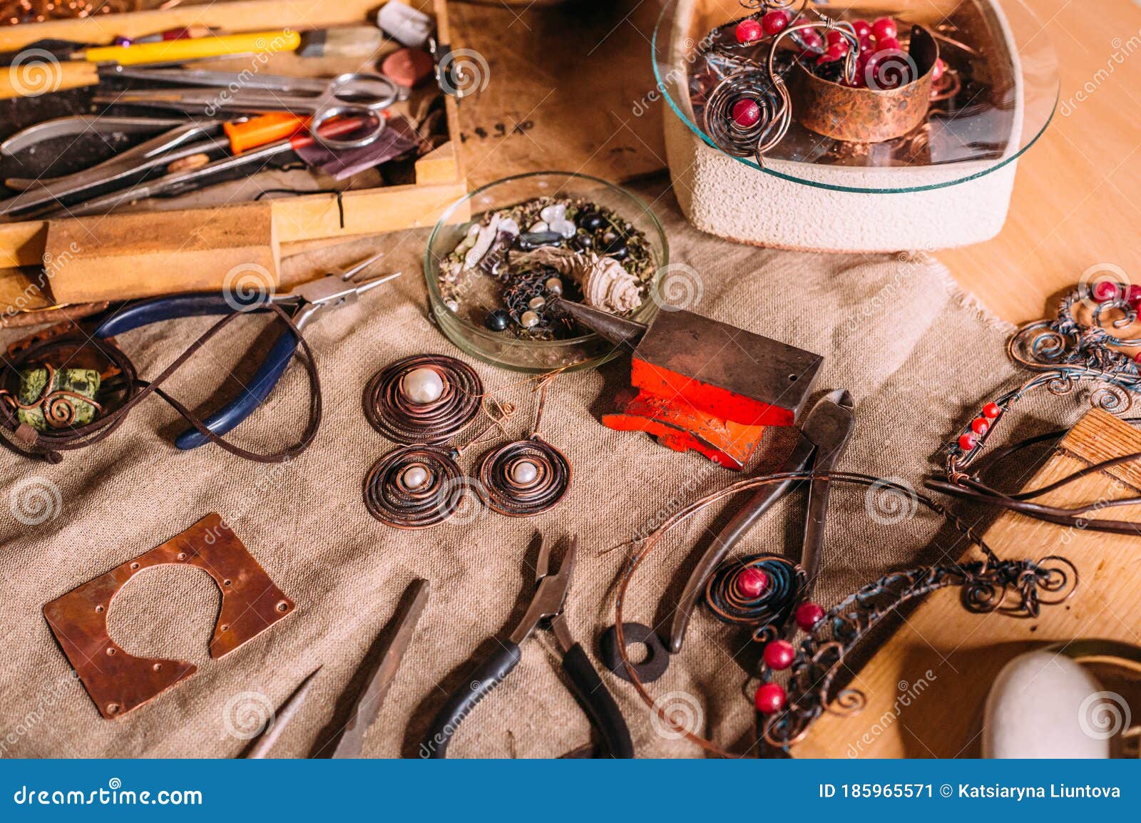 Handmade Copper Wire Working Tools on the Table with Accessoires ...