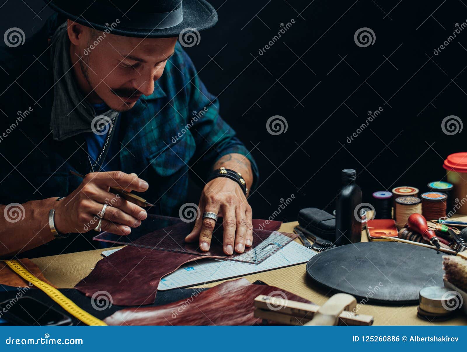 Working Process of Making Shoes in Workshop. Stock Photo - Image of ...
