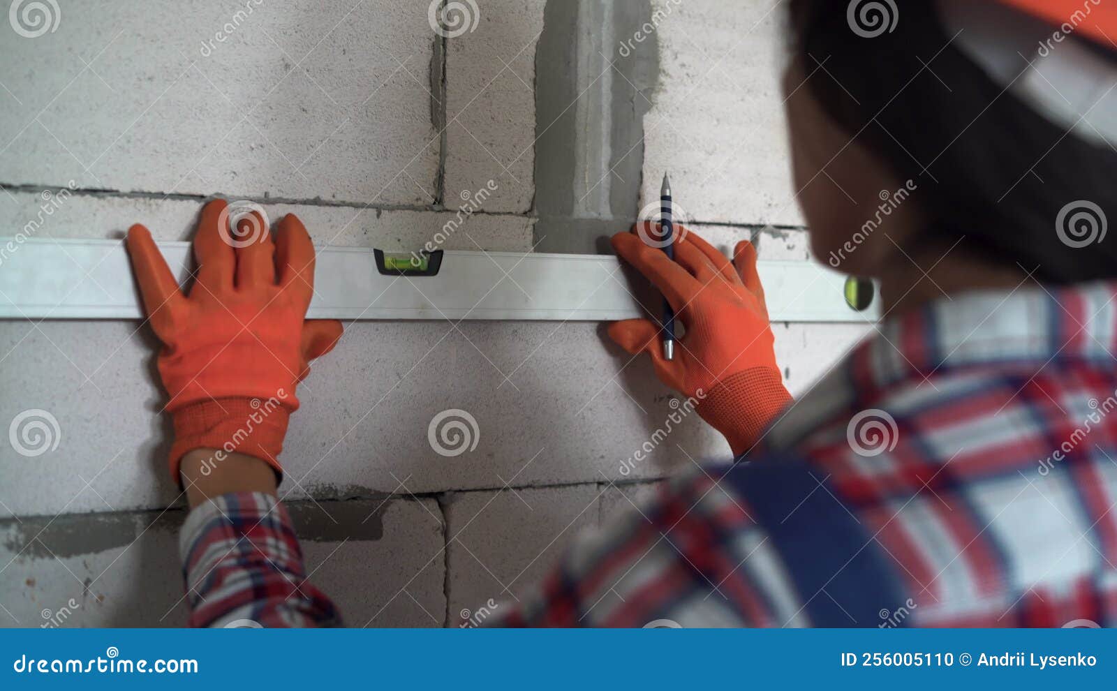 Working Process Making Walls with Level in Apartment Under Construction ...