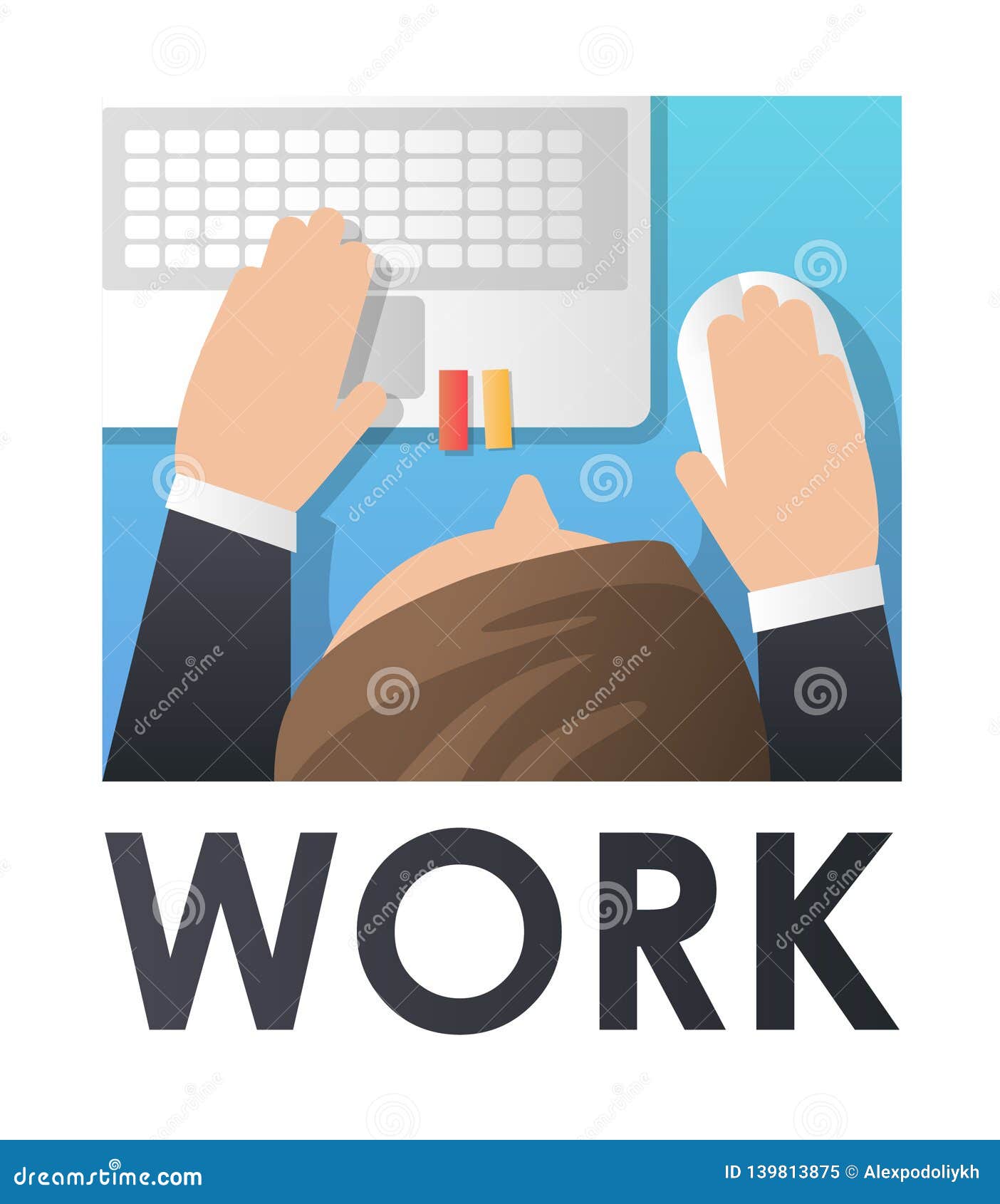 Working Process. Man Work with Computer. Concept Web Page, Banner ...