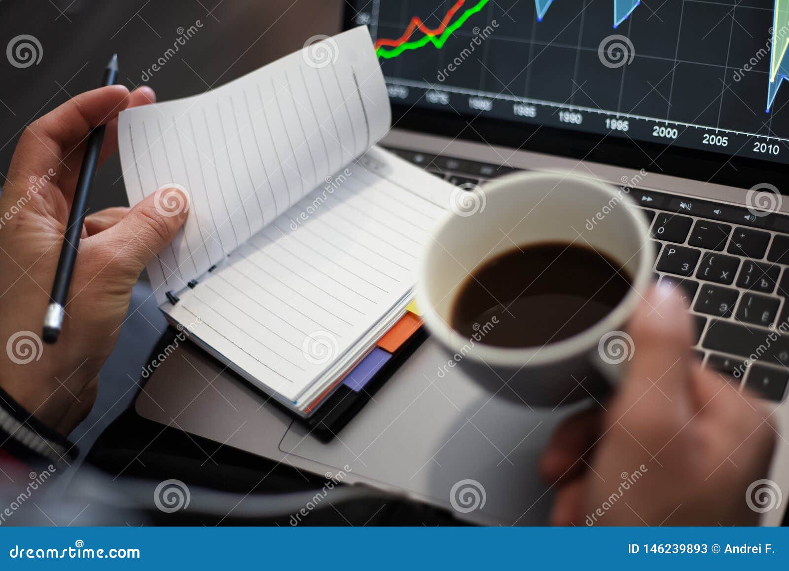 Working Project On Laptop With Coffee In The Hands Royalty-Free Stock ...