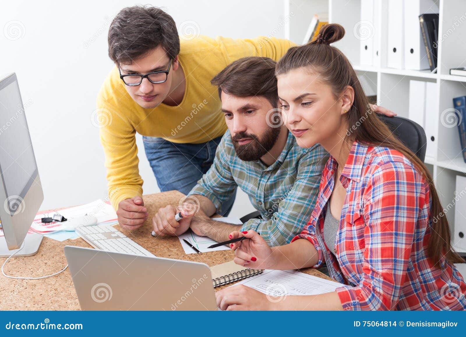 Working on project stock photo. Image of group, brainstorm - 75064814