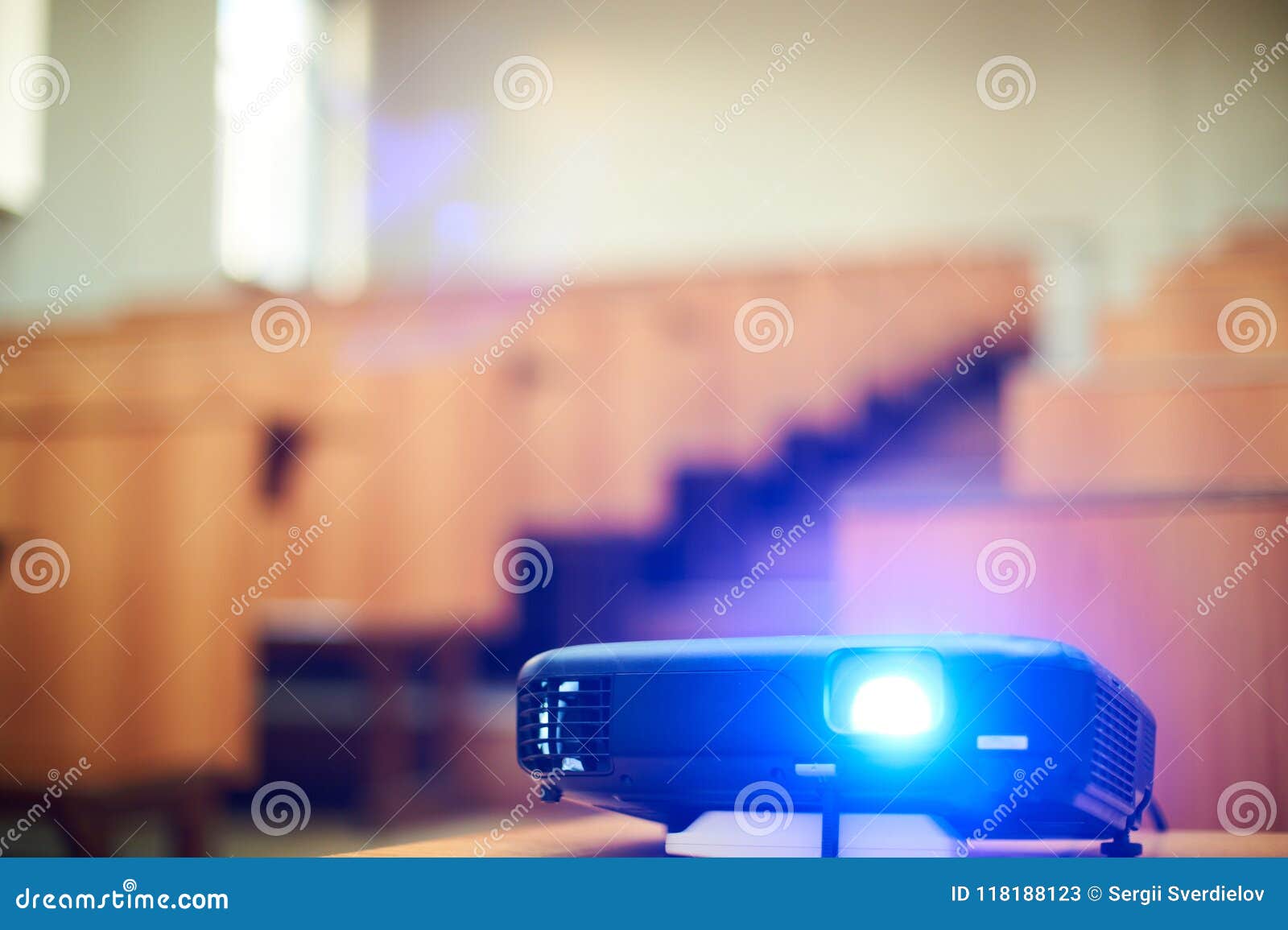 Working Projector at the Big Empty Lecture Hall Stock Image - Image of ...