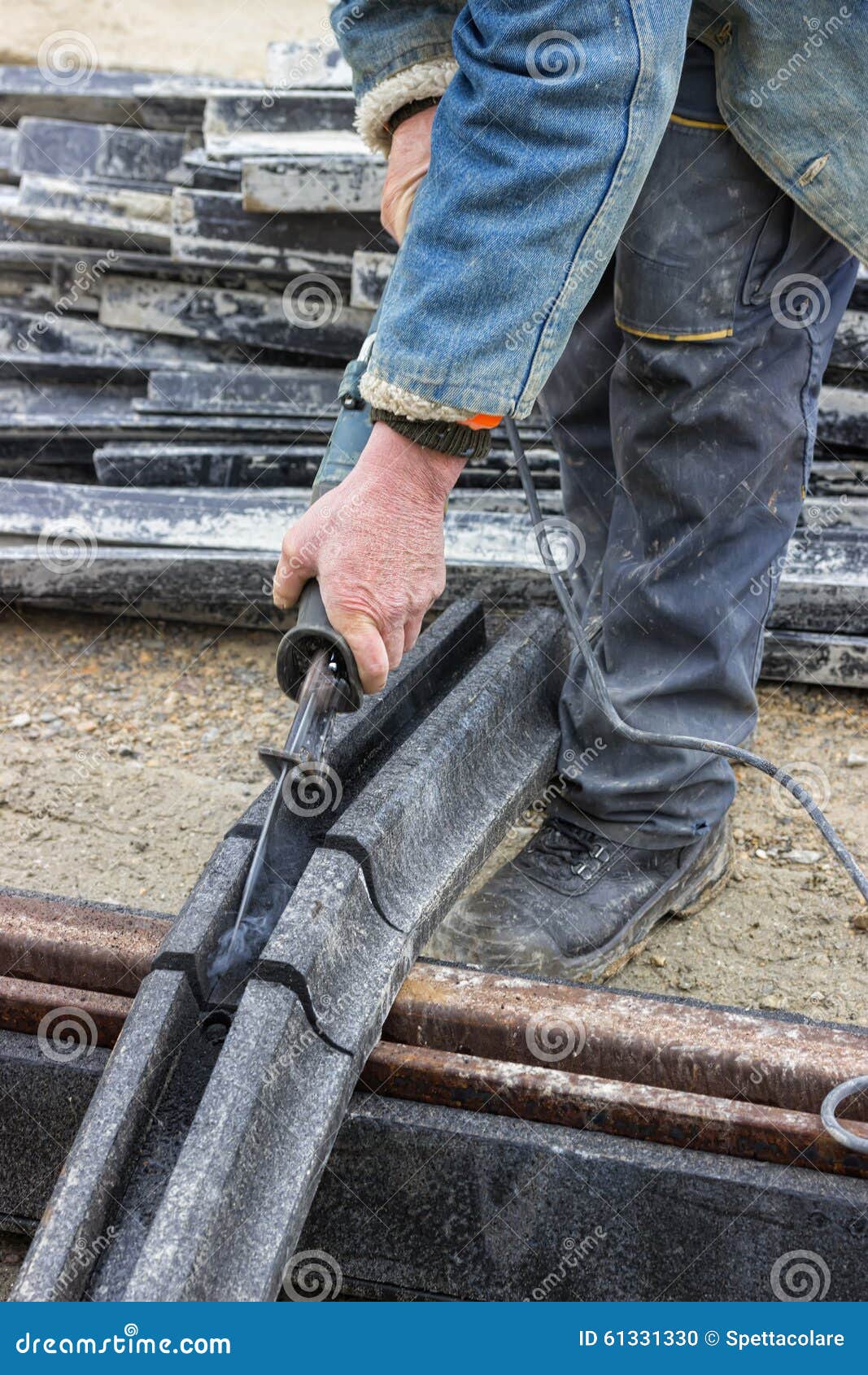 Working on Rail Seal Installation of the Tram Rails 2 Stock Photo ...