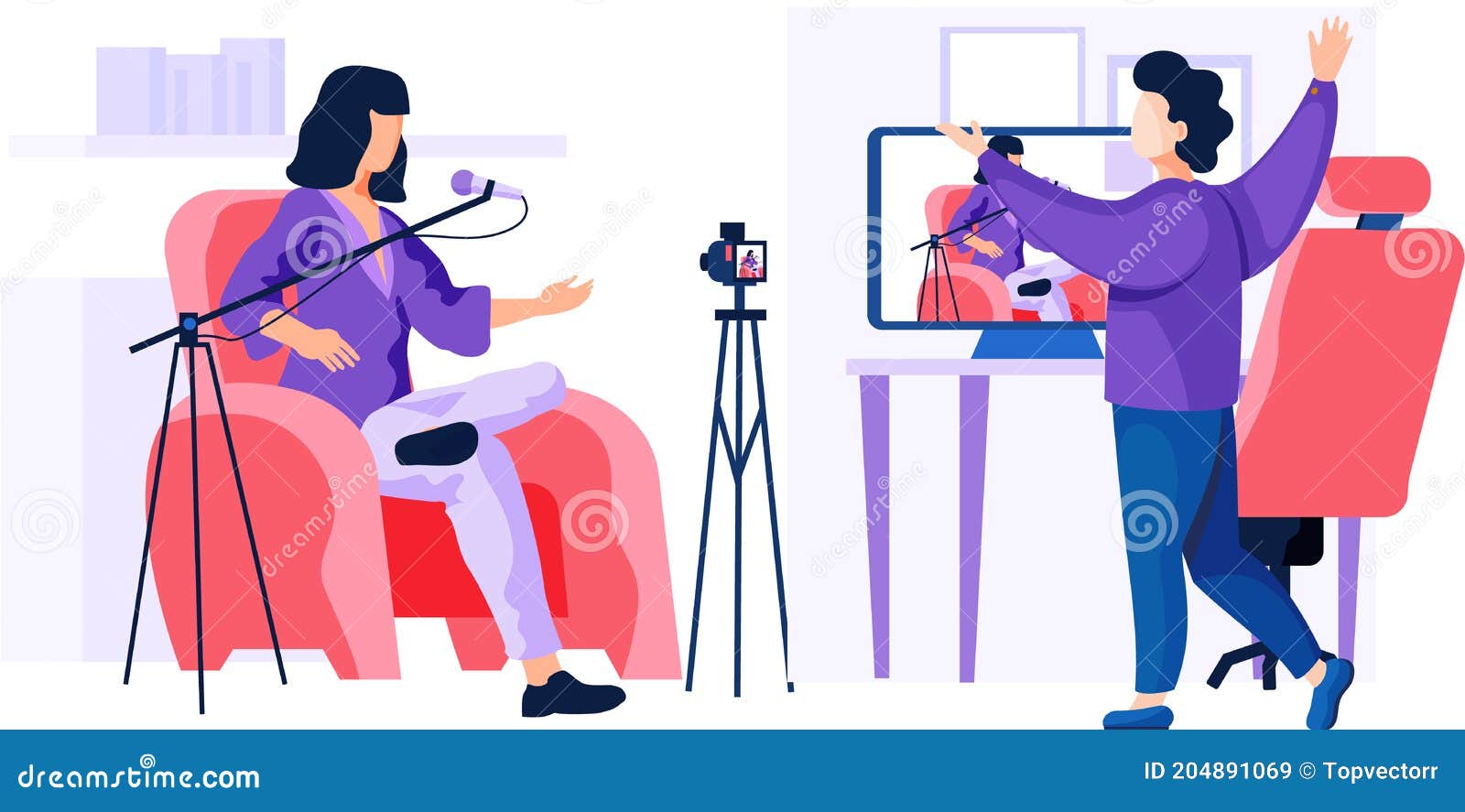 Working in a Recording Studio. Operator is Recording Interview with ...