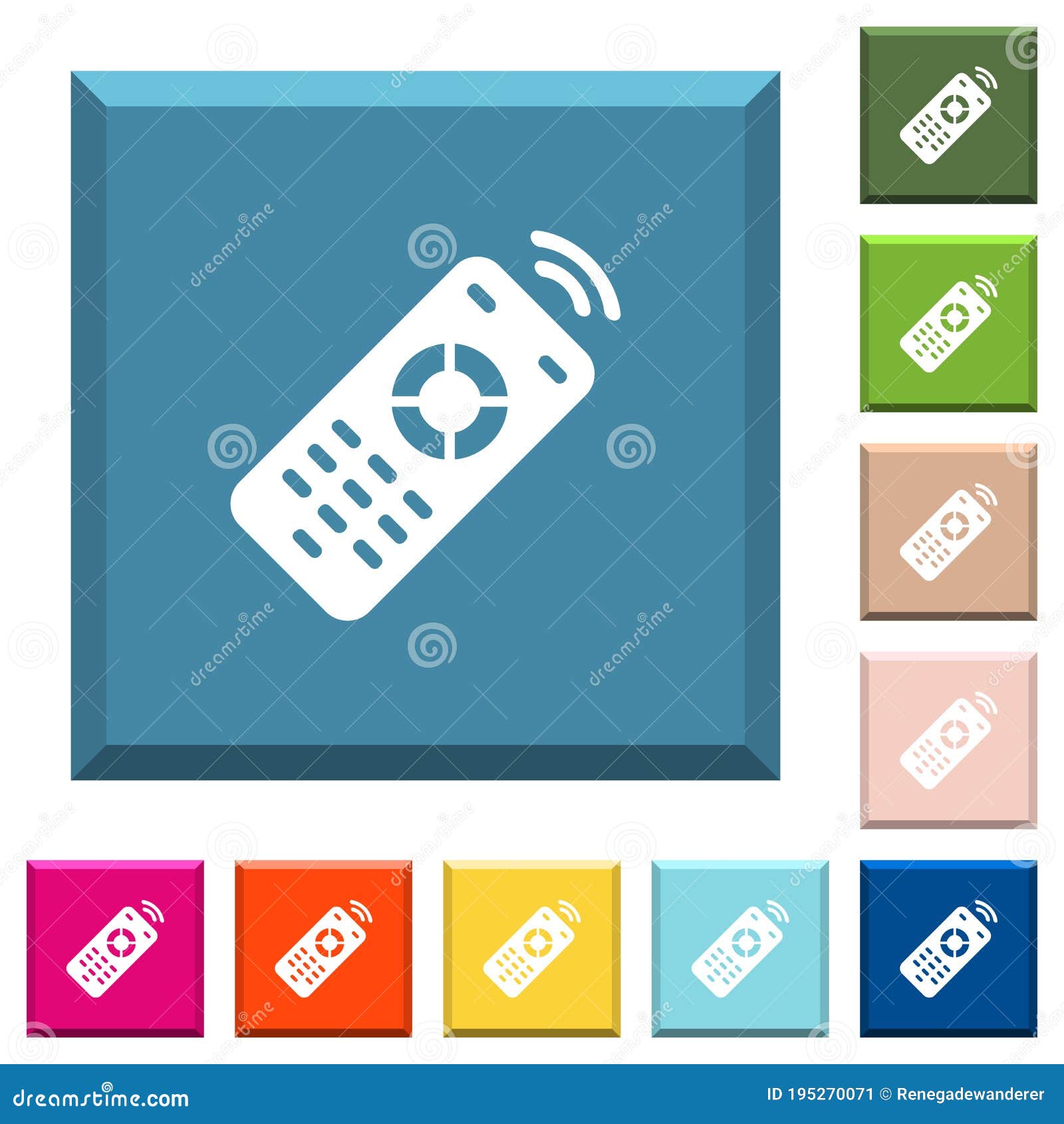 Working Remote Control White Icons on Edged Square Buttons Stock Vector ...