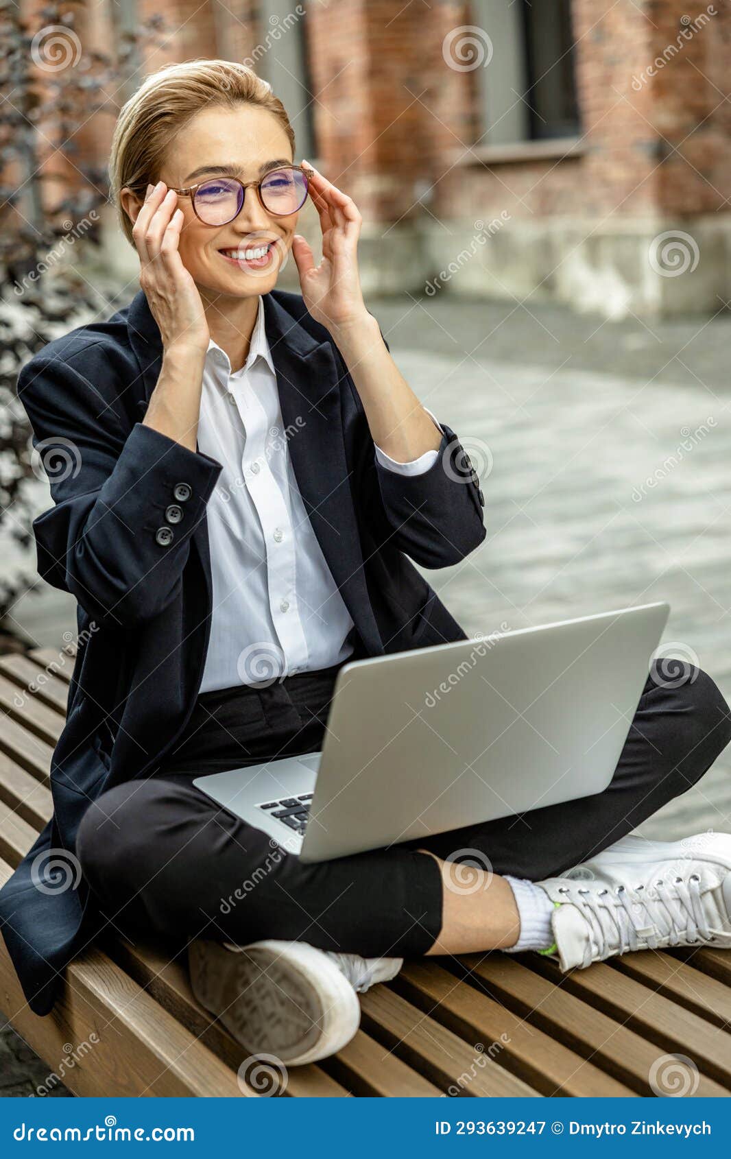 Pretty Young Woman in Eyeglasses Working on Laptop Outside Stock Image ... Pretty Young Woman in Eyeglasses Working on Laptop Outside Stock Image ...
