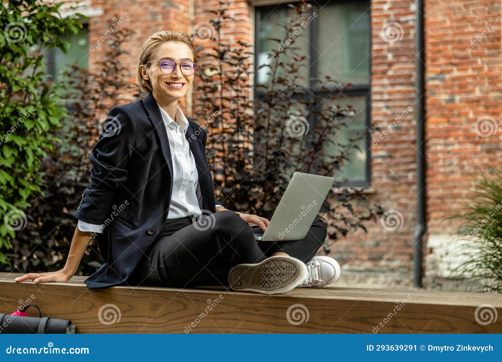 Pretty Young Woman in Eyeglasses Working on Laptop Outside Stock Image ... Pretty Young Woman in Eyeglasses Working on Laptop Outside Stock Image ...