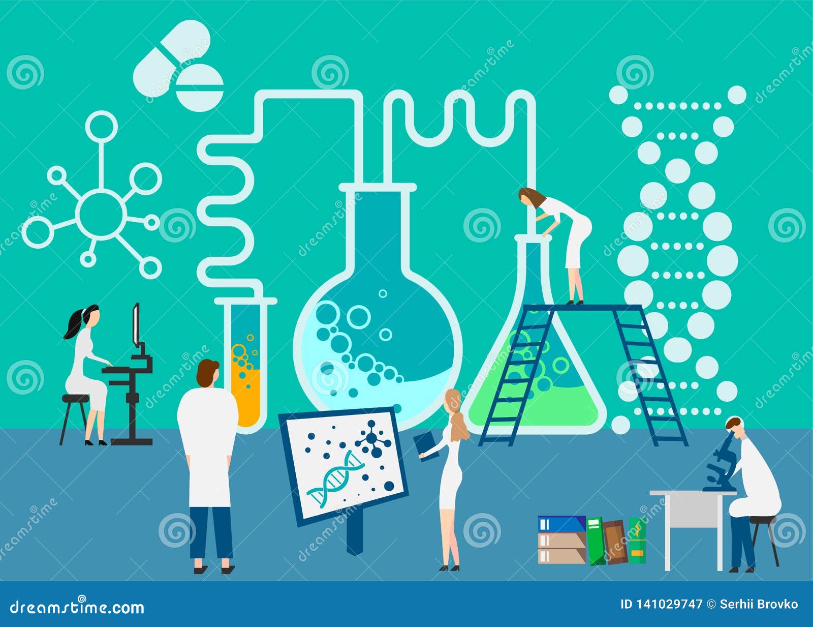 Working at Research Laboratorium. Vector Illustration Stock Vector ...