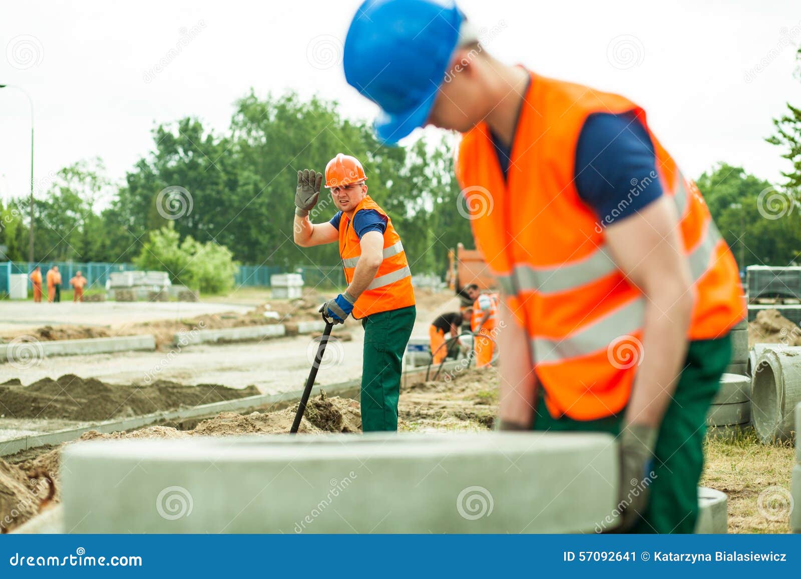 Working at Road Construction Stock Image - Image of roadwork, uniform ...