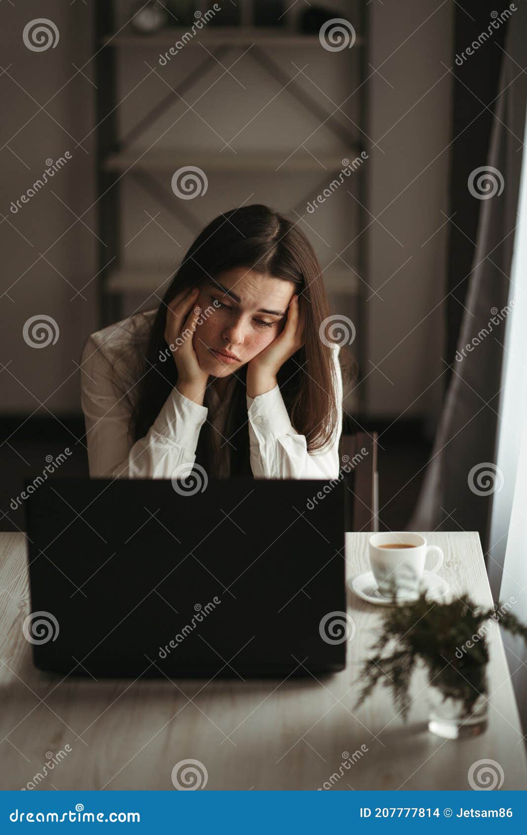 Bored Woman Sitting in Her Home Office Stock Photo - Image of person ...