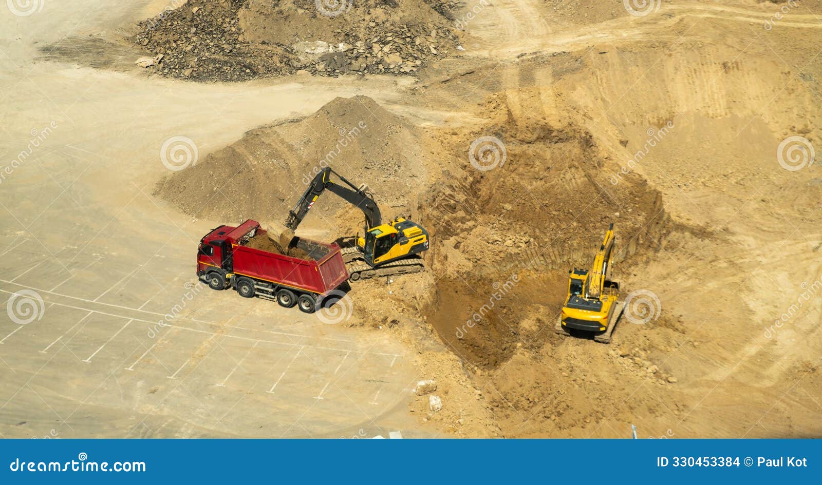 Working Sand Quarry, Excavators in the Process. Stock Photo - Image of ...
