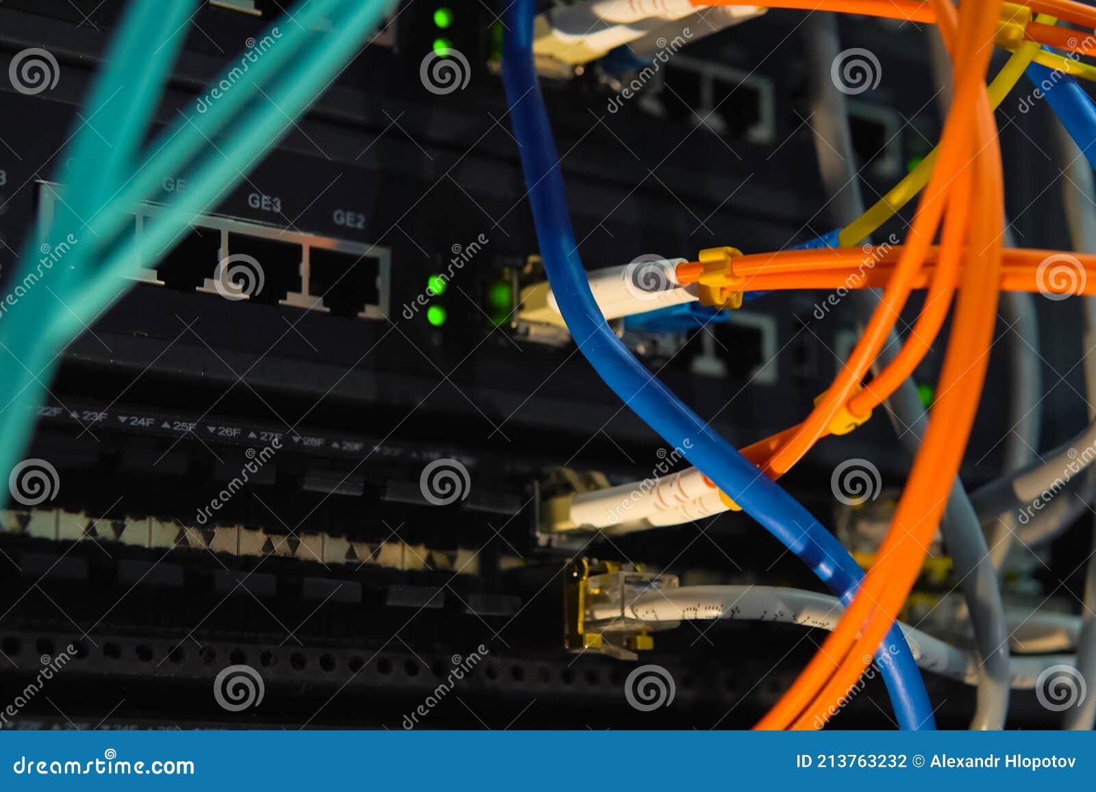 Working Server. Internet Wires and Flashing Lights on the Server Stock ...