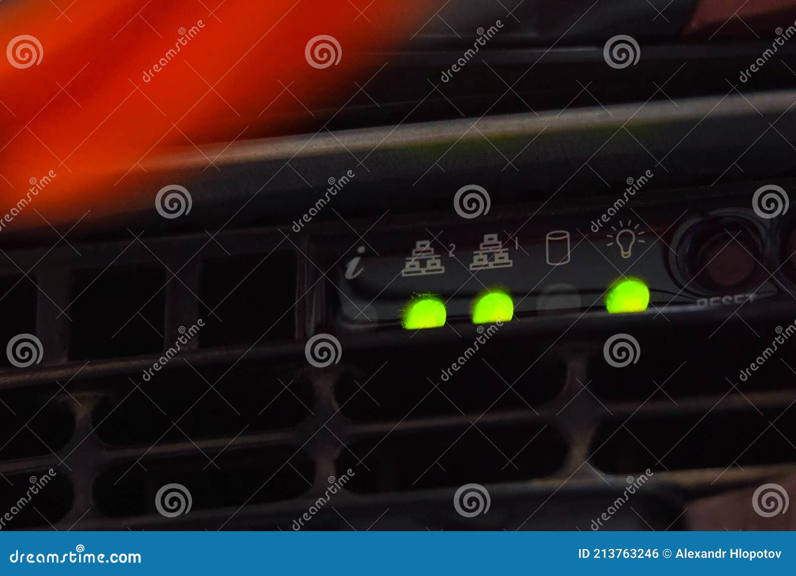 Working Server. Internet Wires and Flashing Lights on the Server Stock ...